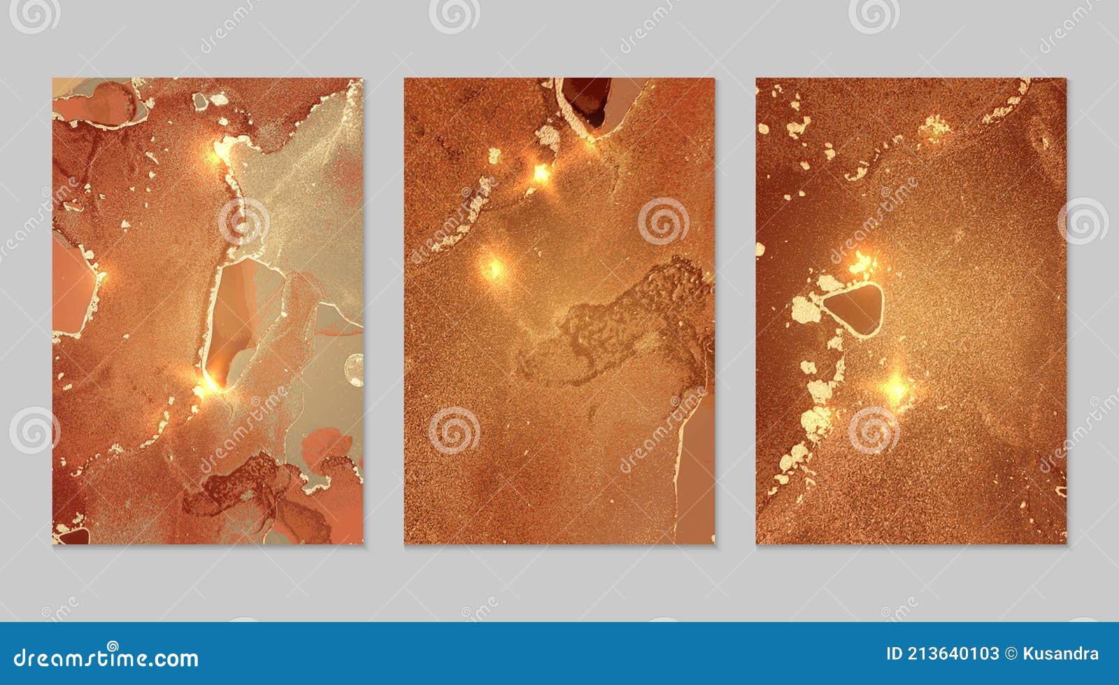 Set of Marble Patterns. Bright Orange and Gold Geode Textures with ...