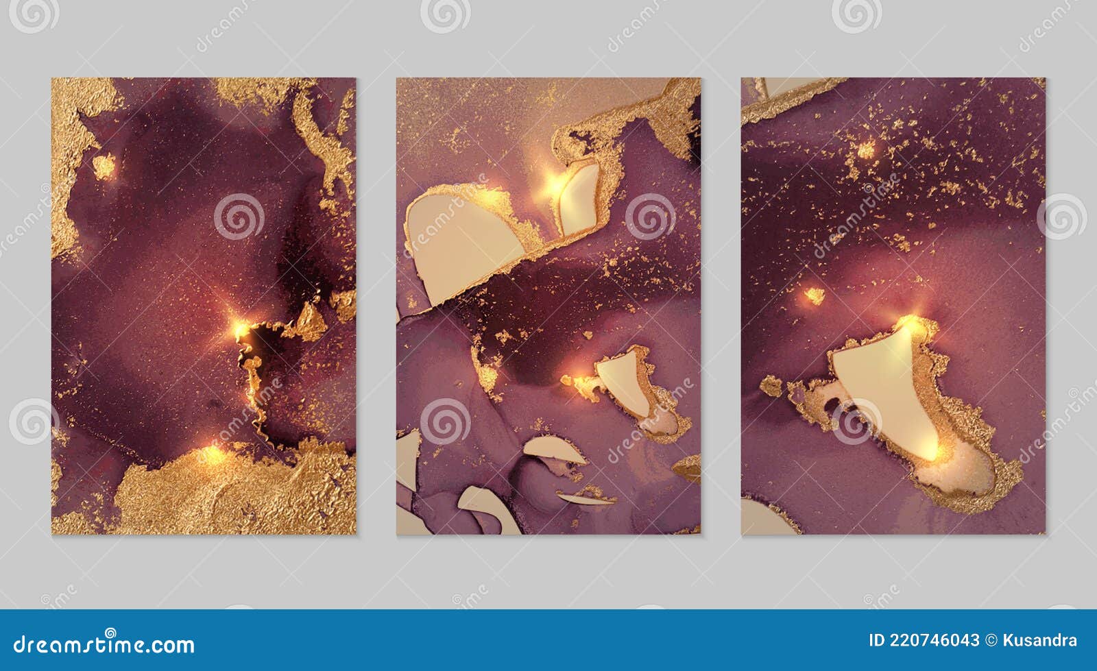 Set of Marble Patterns. Maroon and Gold Geode Textures with Glitter ...