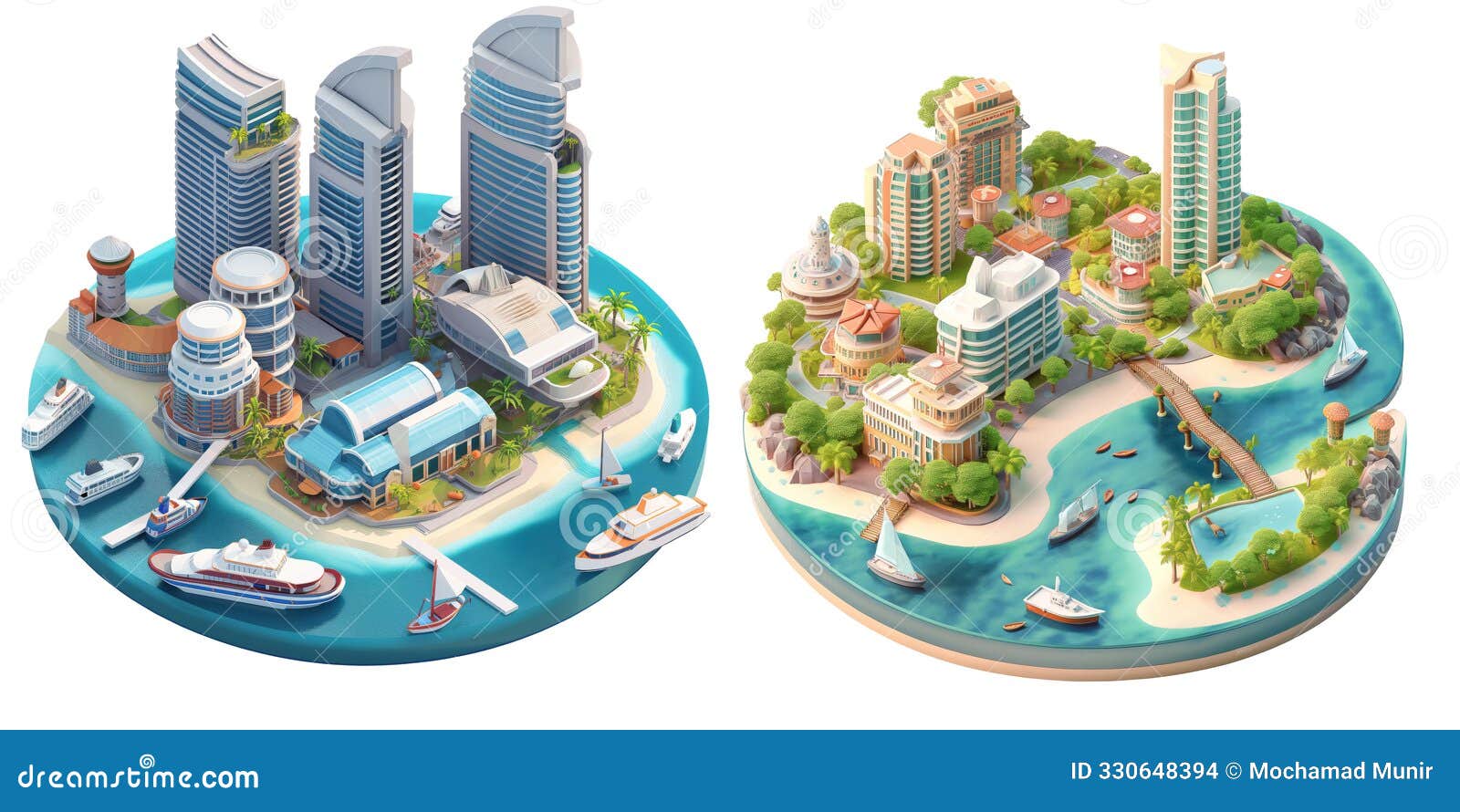 Set of Marina Bay Map Isometric. 3d Illustration Stock Photo ...