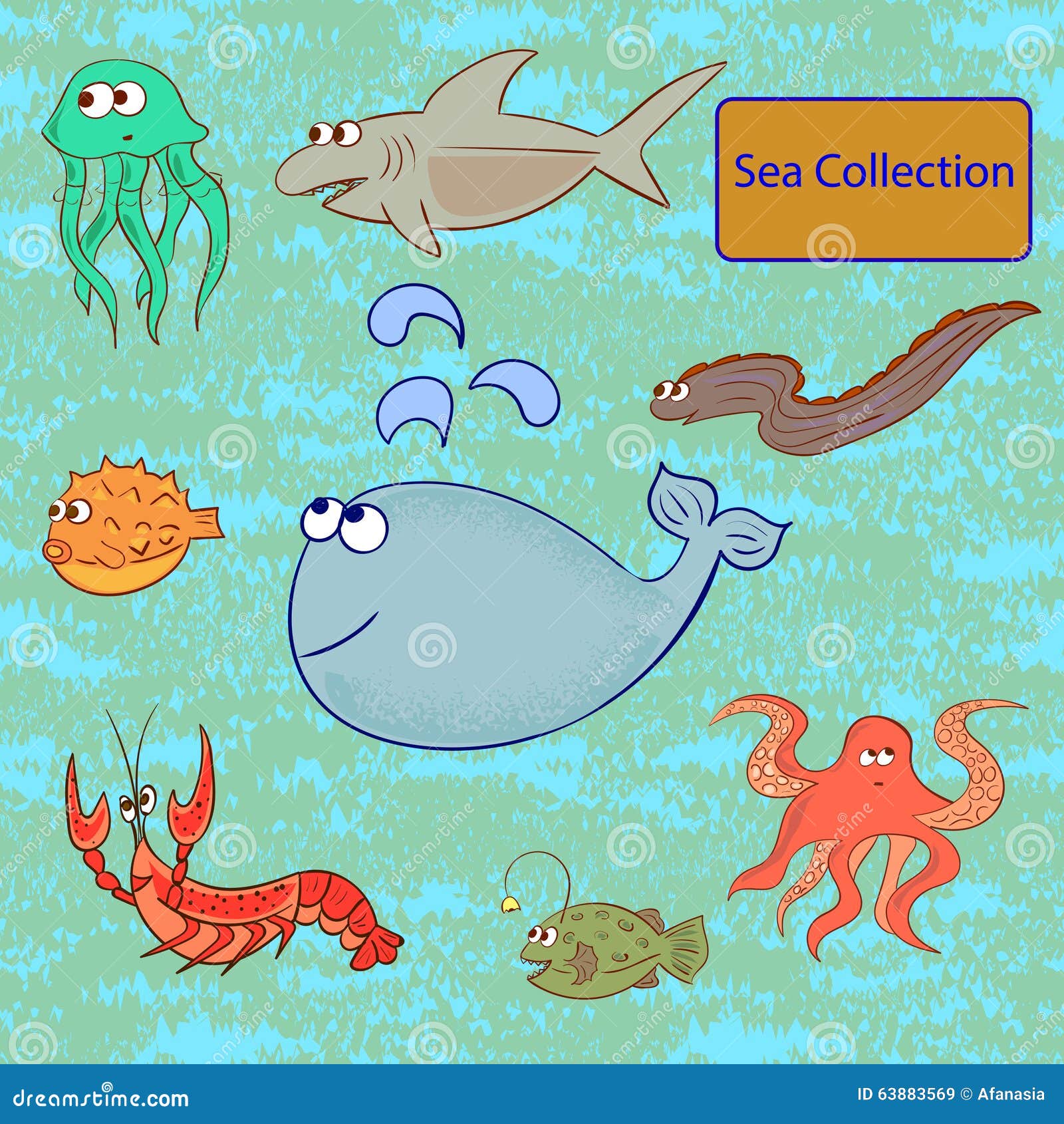 Set of Marine Animals. Sea Collection Stock Vector - Illustration of ...