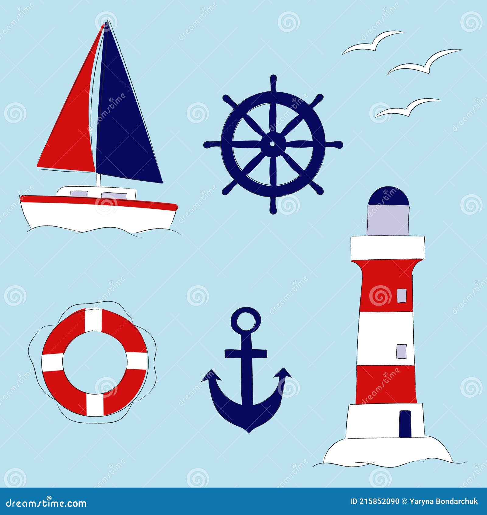 Set of Marine Elements for Design. Hand Drawn Stock Vector ...