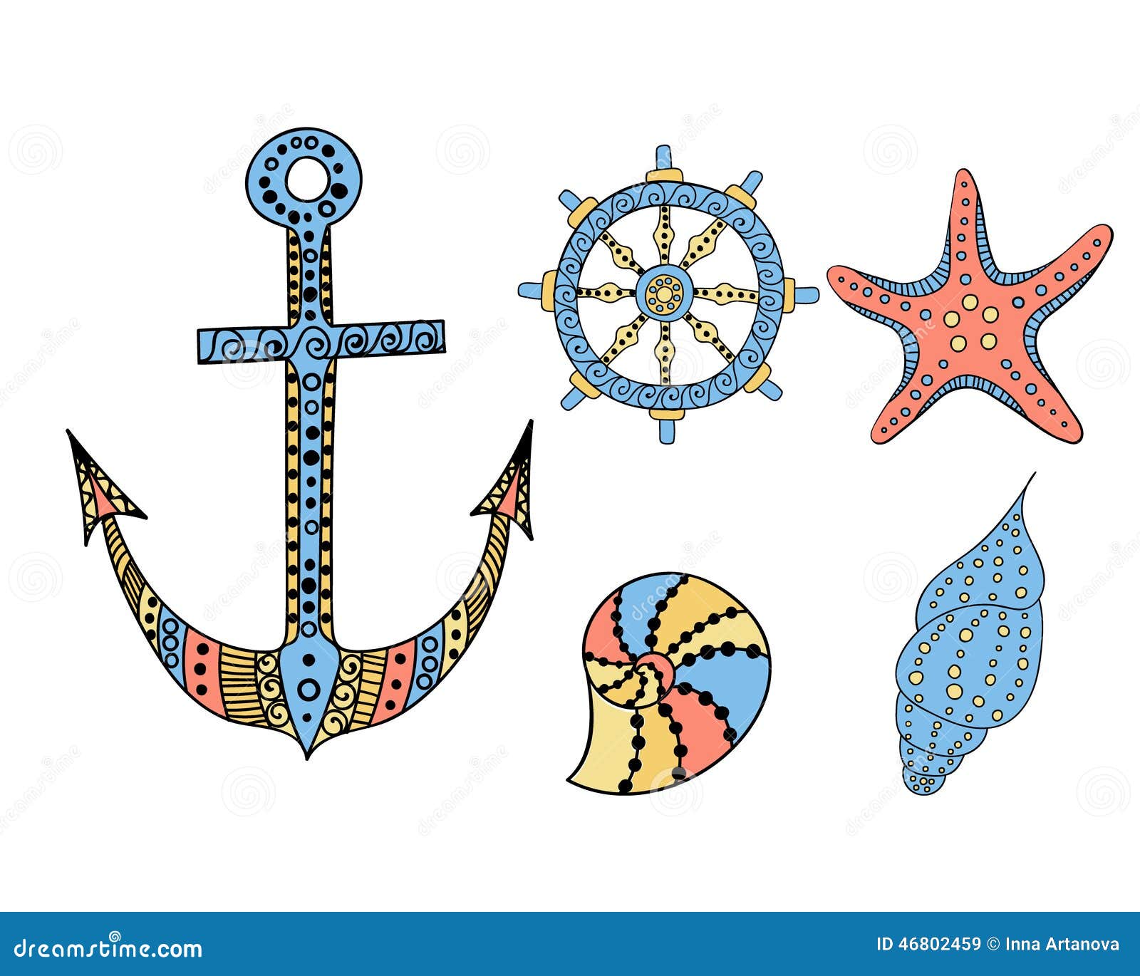 Set of marine elements stock vector. Illustration of summer - 46802459