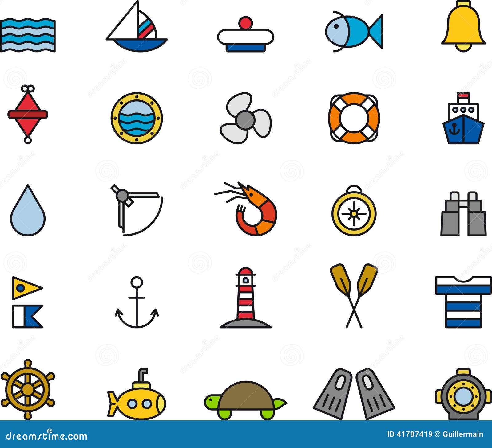 Set of marine icons stock vector. Illustration of shrimp - 41787419