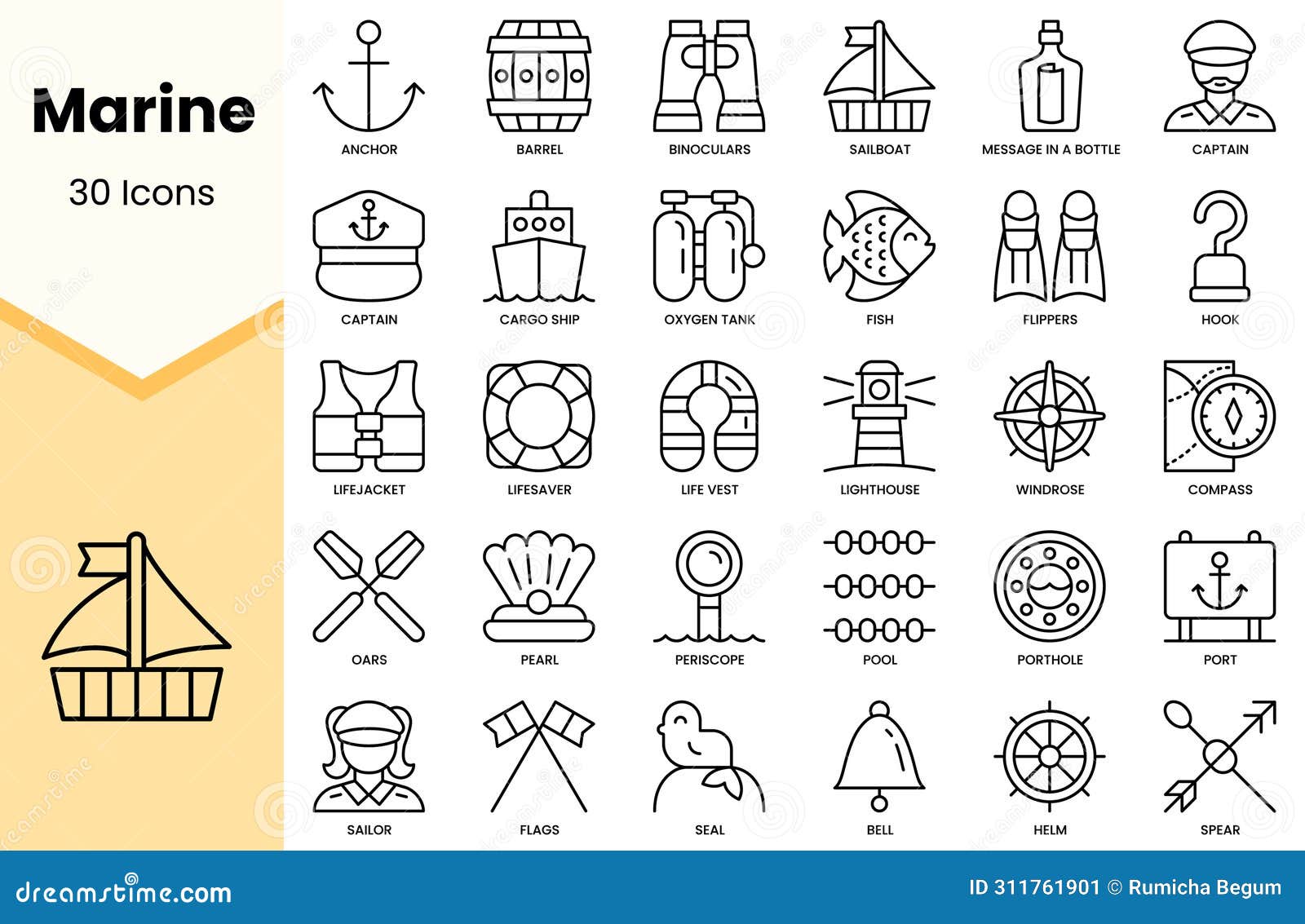 Set of Marine Icons. Simple Line Art Style Icons Pack Stock Vector ...