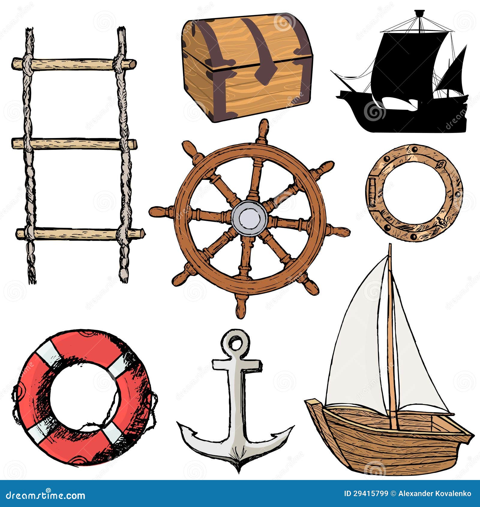 Set of marine objects stock illustration. Illustration of steering ...