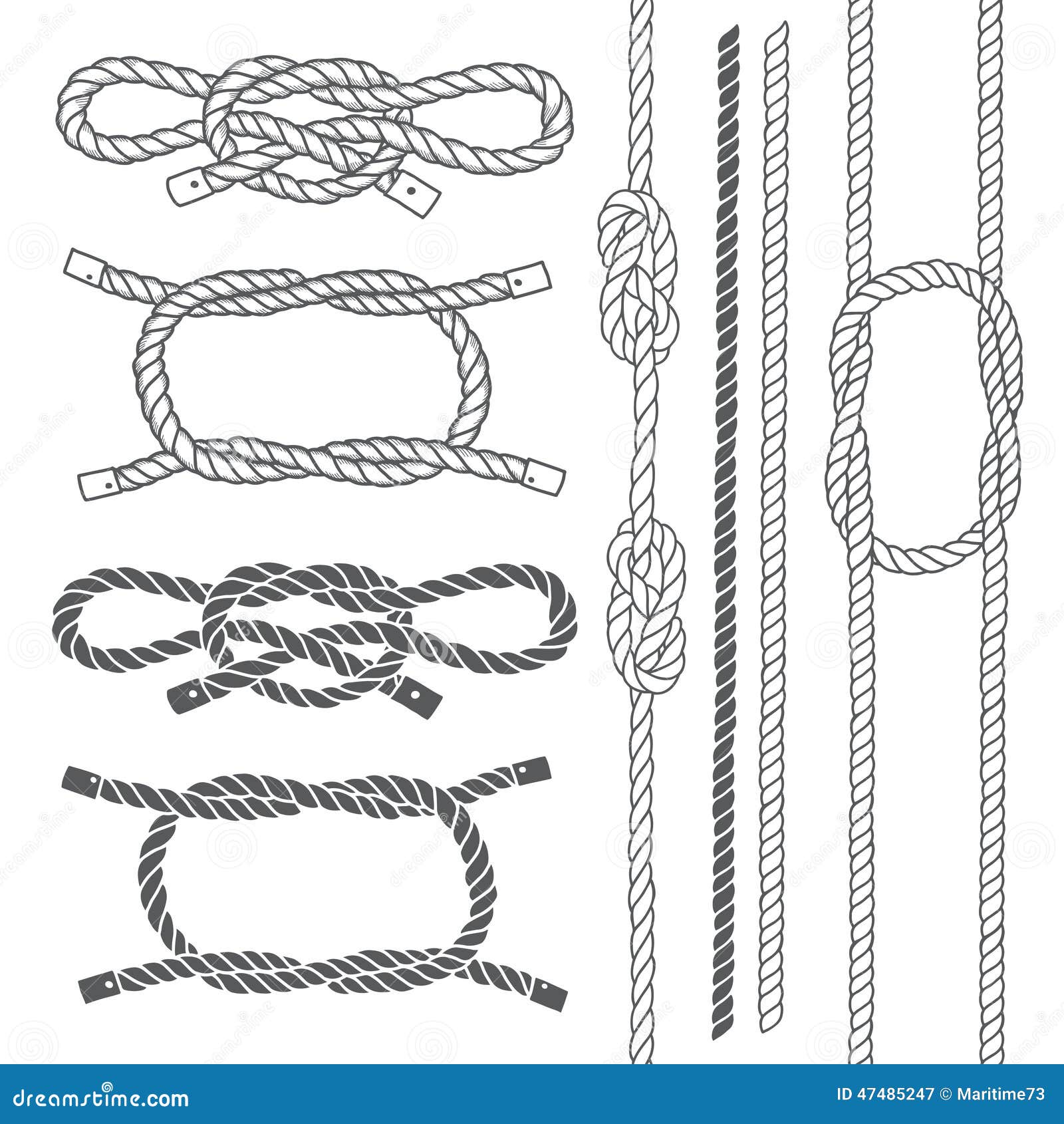 Set of Marine Rope, Knots. Vector Elements on a White Background Stock ...