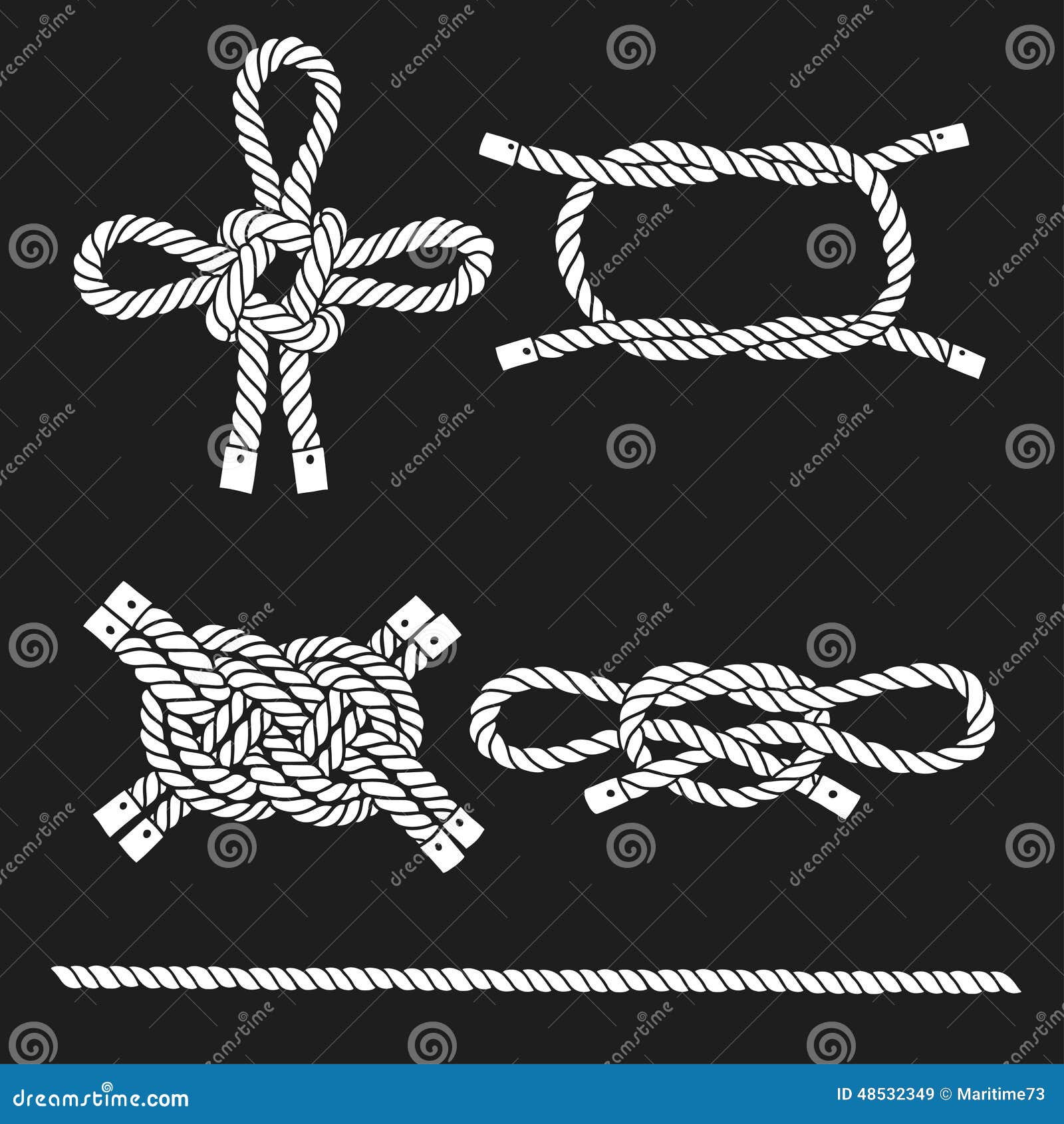 Set of Marine Rope, Knots. Vector Isolated Elements on a Black Stock ...