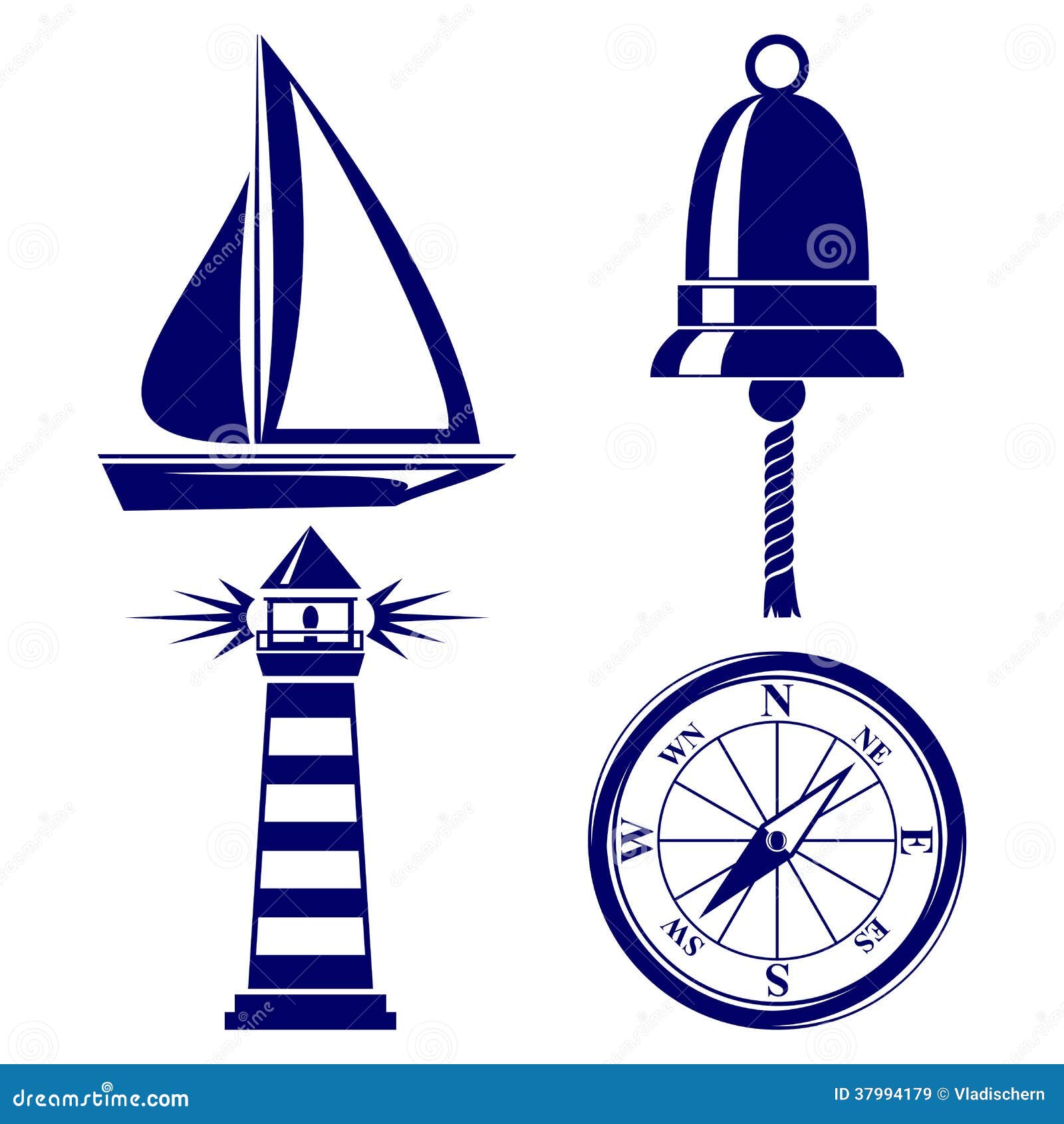 Set of Marine Symbols Vector Illustration. Stock Vector - Illustration ...