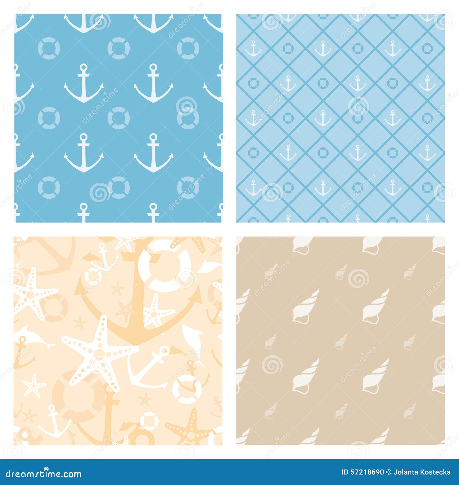 Set of 4 Marine Themed Seamless Patterns Stock Vector - Illustration of ...