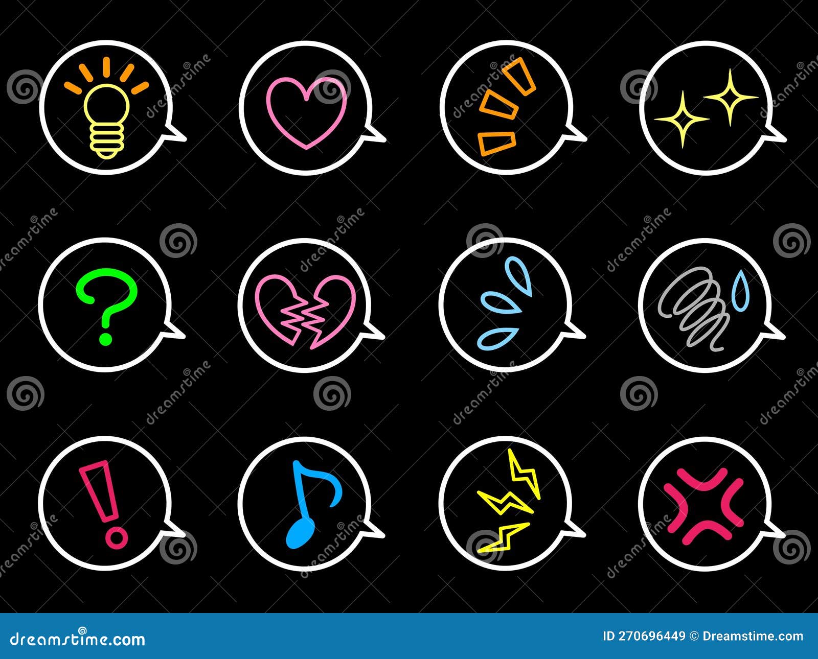 A Set of Marks Expressing Various Emotions on a Black Background Stock ...