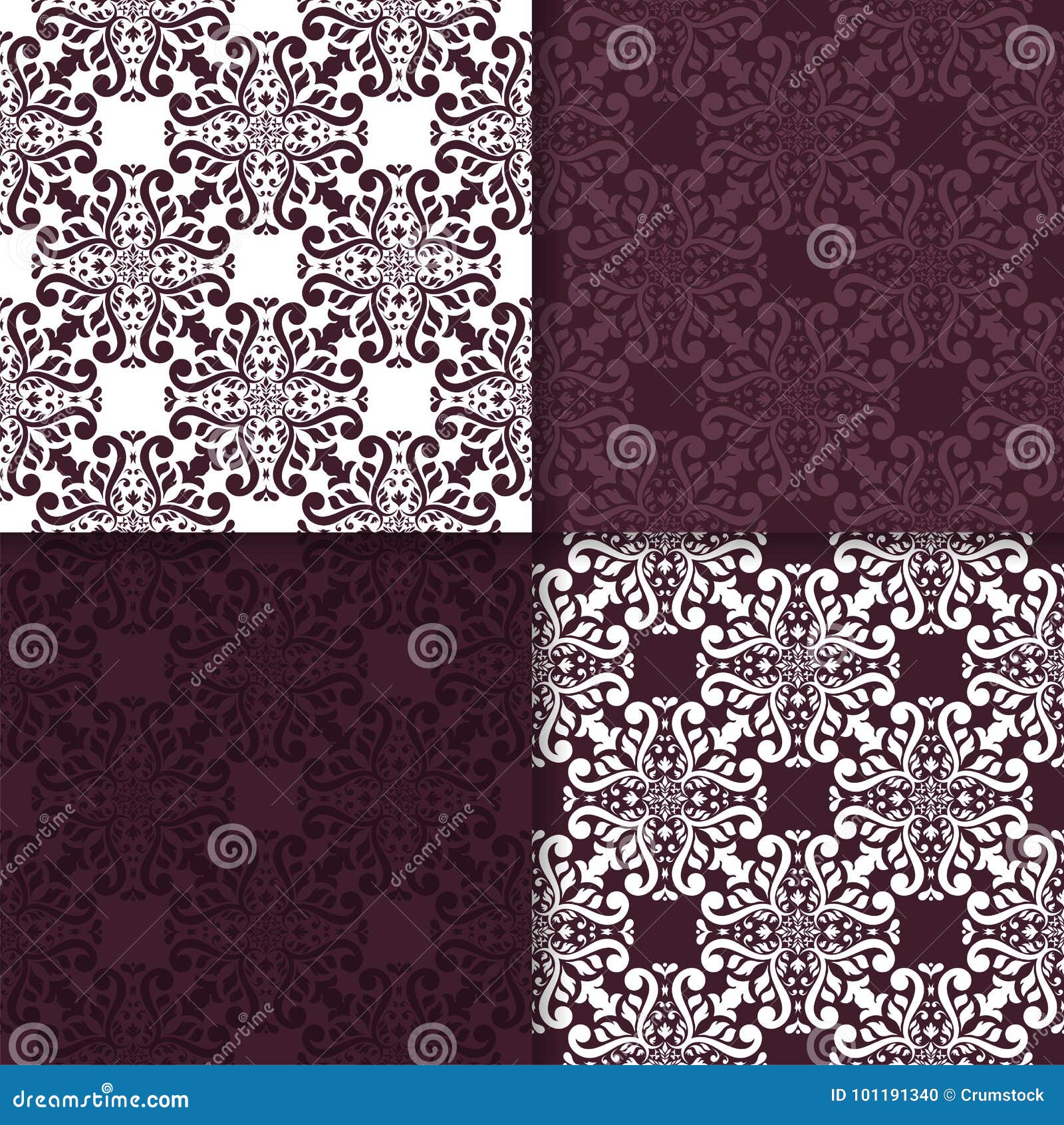 Wallpaper Set of Maroon Seamless Patterns with Floral Ornaments Stock ...