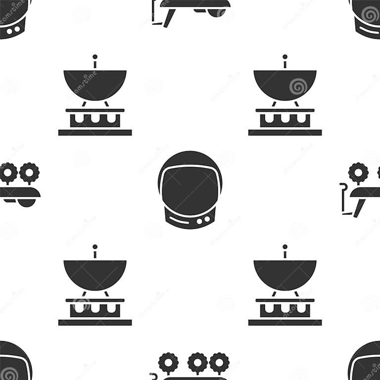 Set Mars Rover, Astronaut Helmet and Satellite Dish on Seamless Pattern ...