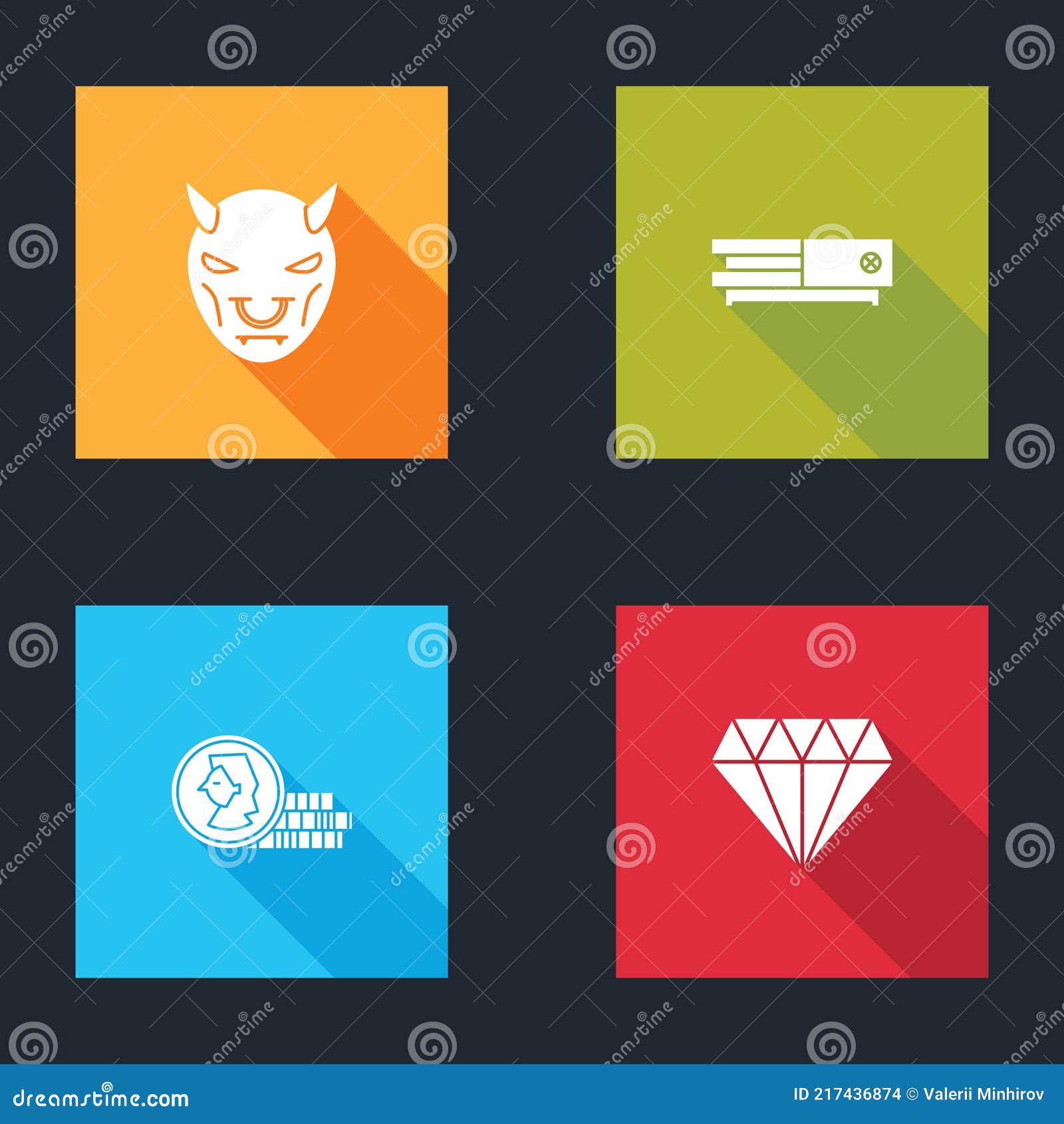 Set Mask of the Devil with Horns, Video Game Console, Coin for and ...