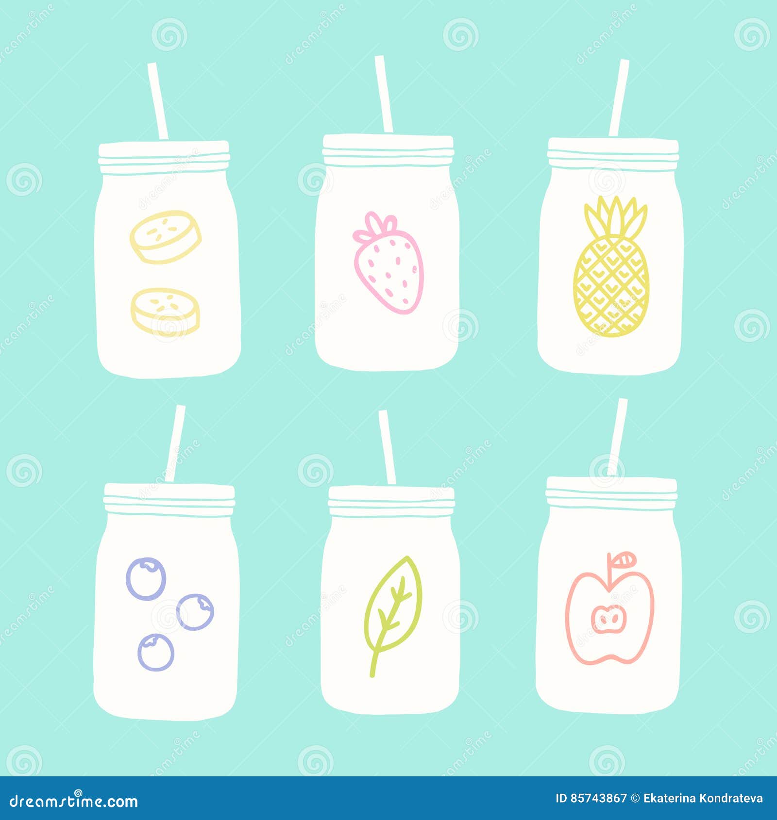 Set of Mason Jars with Different Fruits. Stock Vector - Illustration of ...