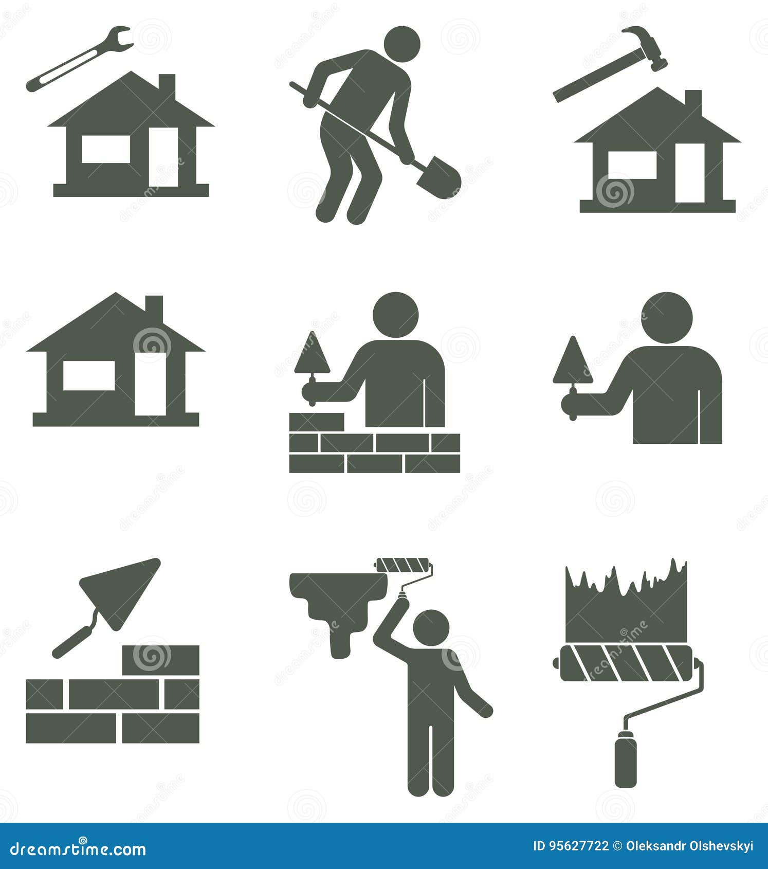Set of mason worker icons stock vector. Illustration of symbol - 95627722