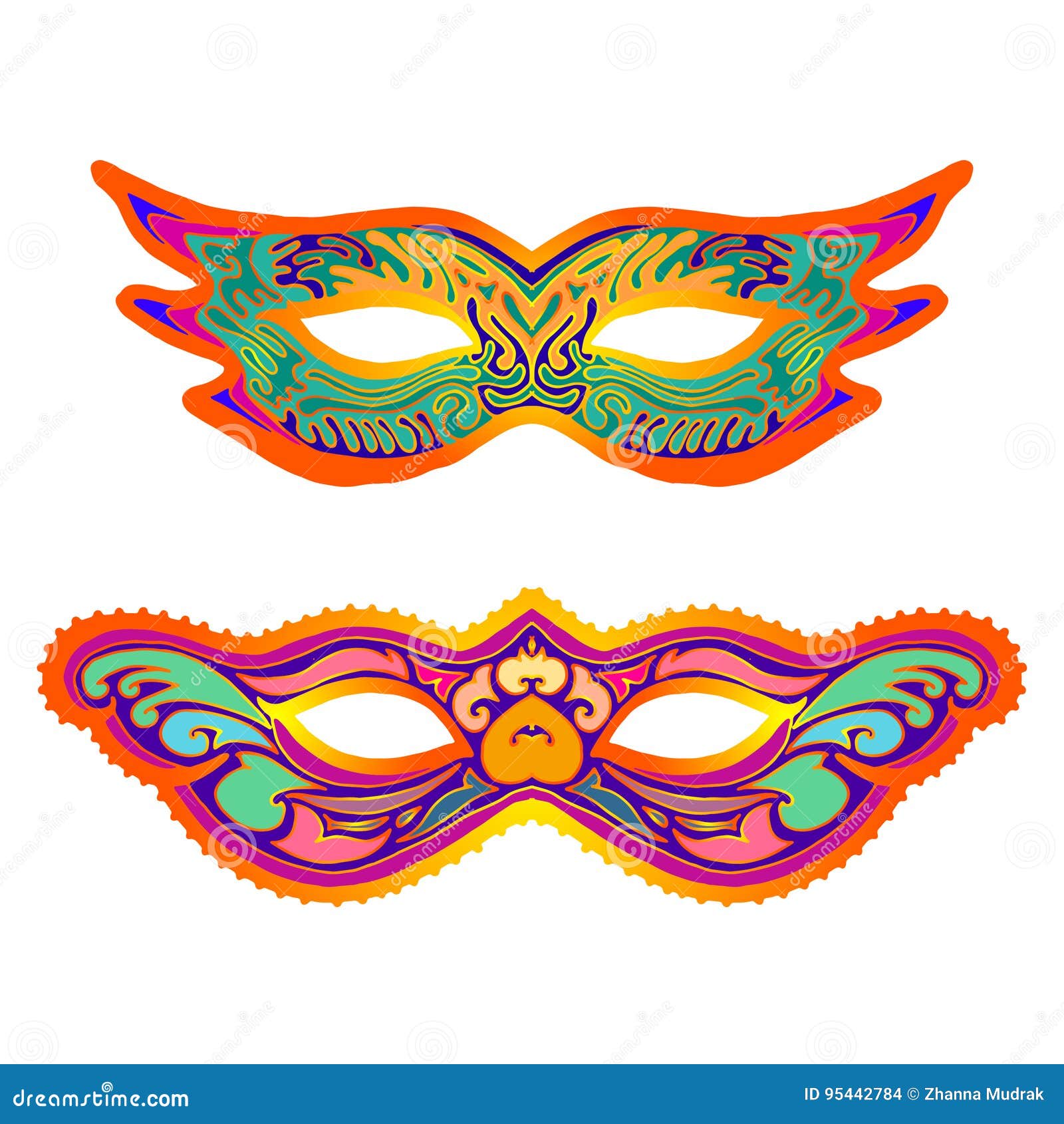 Set of Masquerade Colorful Masks Isolated on White Stock Illustration ...