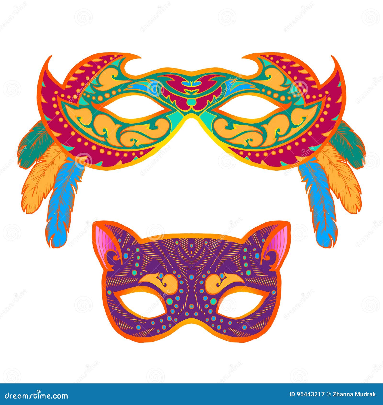 Set of Masquerade Colorful Masks Isolated on White Stock Illustration ...