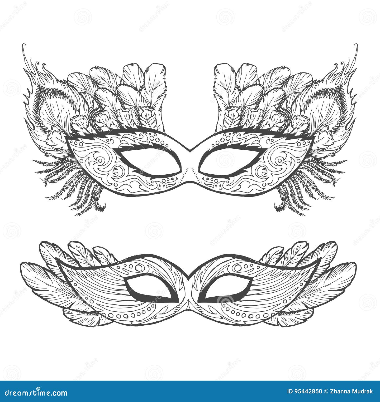 Set of Masquerade Outline Masks, Contour for Coloring Stock ...