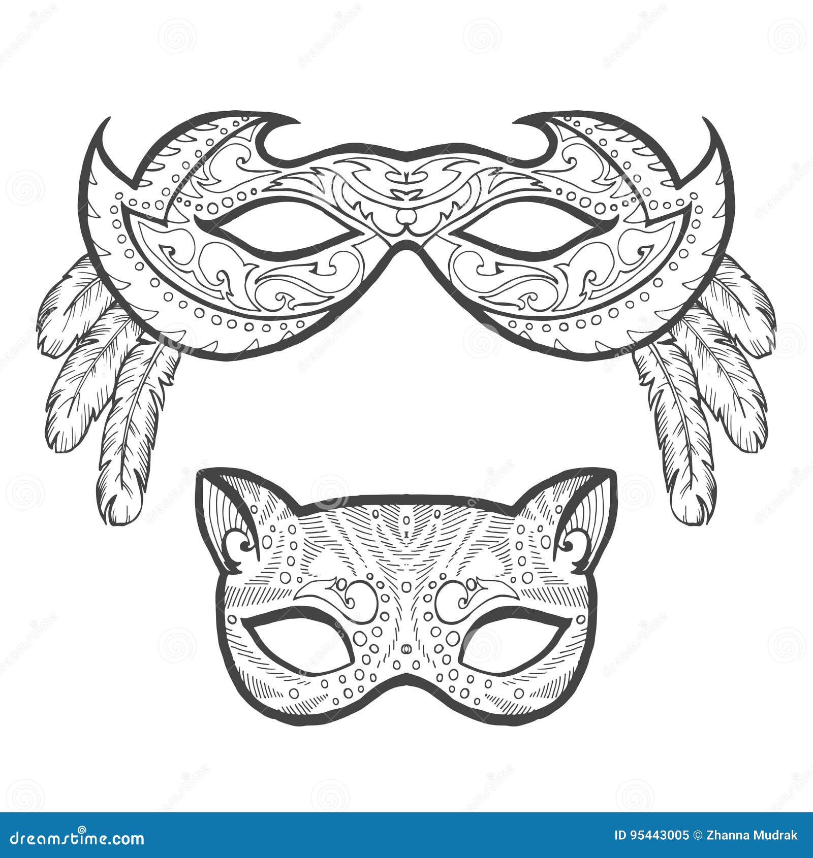 Set of Masquerade Outline Masks, Contour for Coloring Stock Vector ...