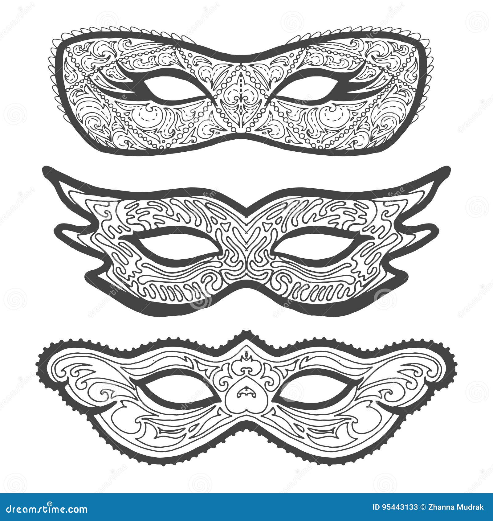 Set of Masquerade Outline Masks, Contour for Coloring Stock ...