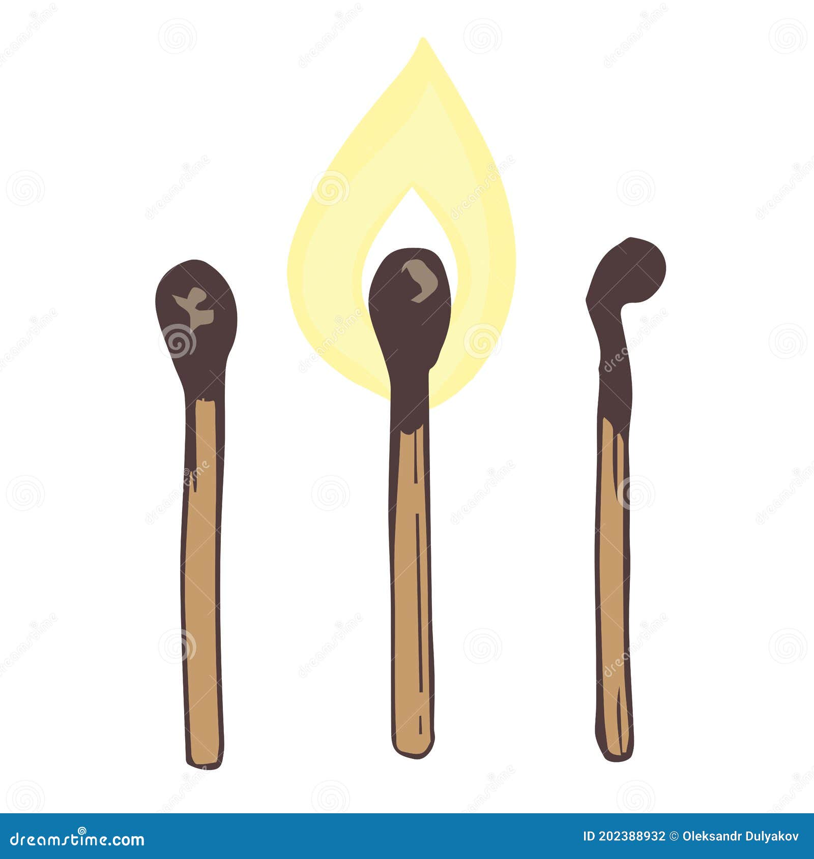 Set of Matches Icons, Lighted Match and Burned Match. Hand Drawing ...