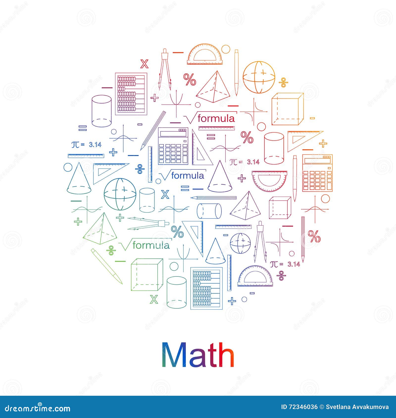 Set of Math Icons. Bright Colors. Linear Style Stock Vector ...