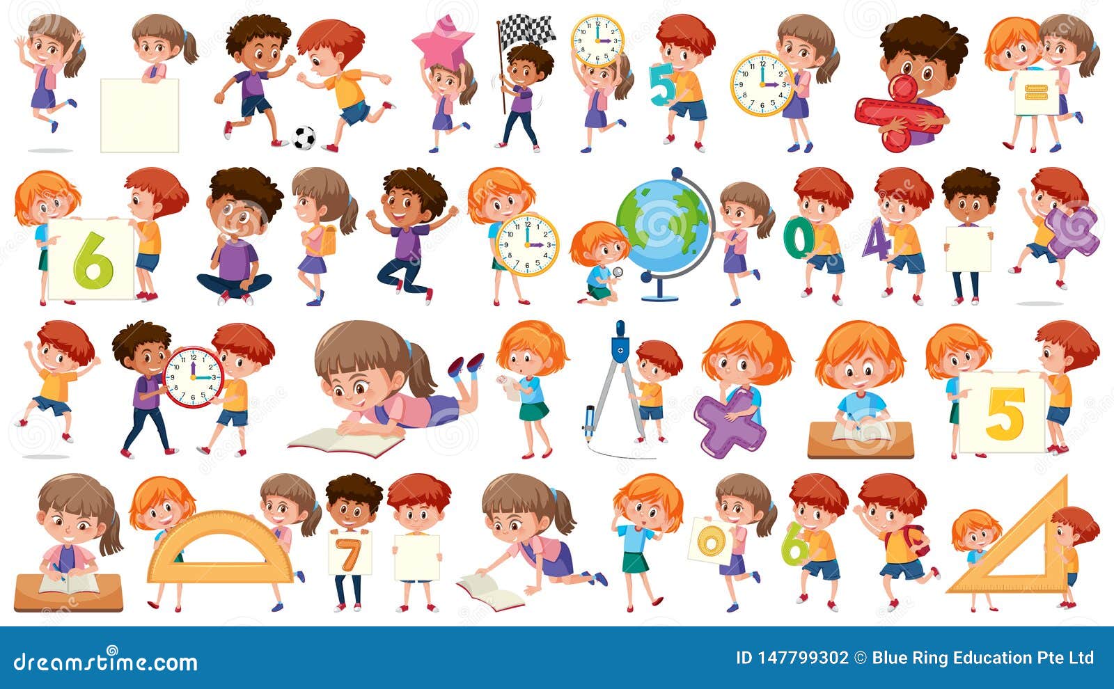 Set of math kids stock vector. Illustration of character - 147799302