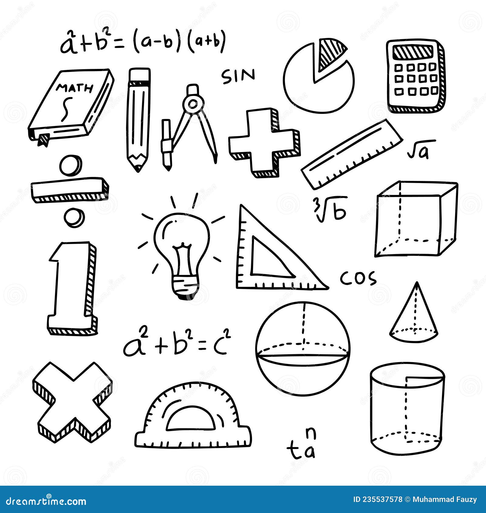 Set of Mathematic Doodle with Cute Design Stock Vector - Illustration ...