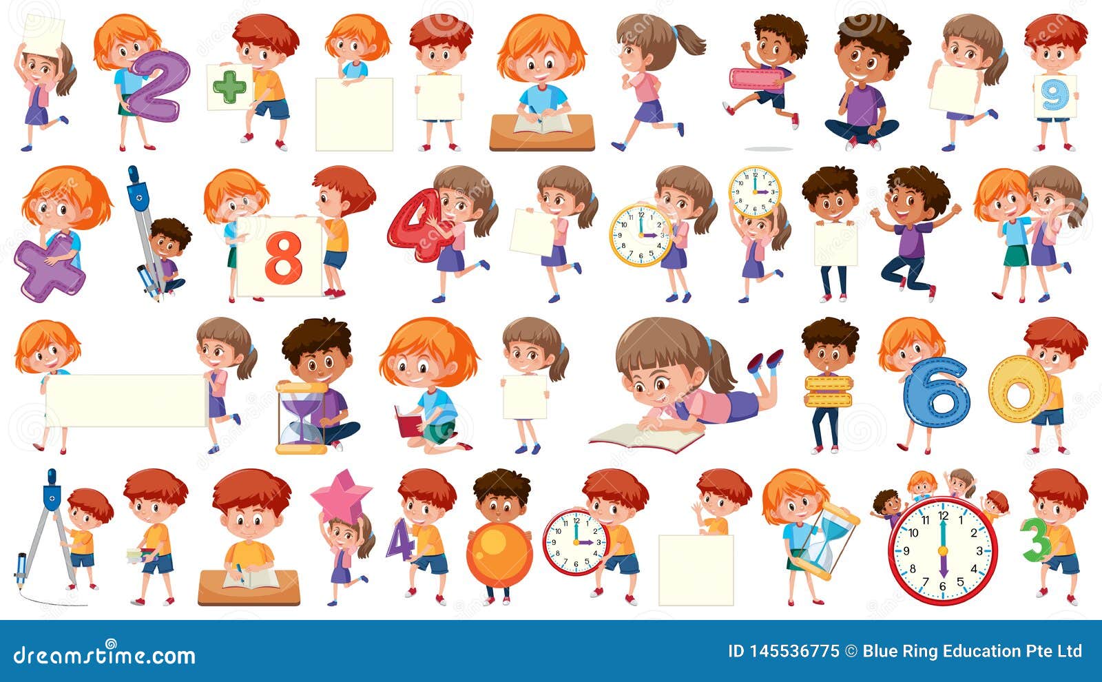 Set of Mathematic Kids Character Stock Vector - Illustration of clock ...