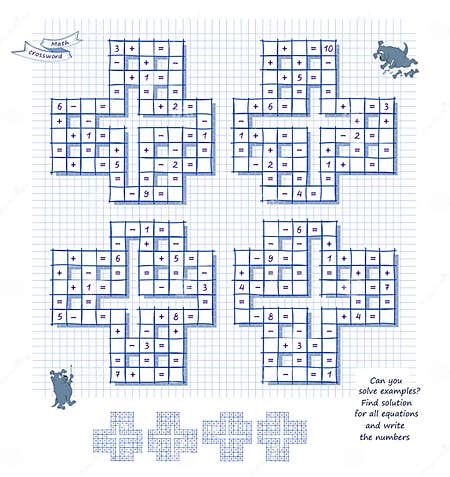 Set of Mathematical Crosswords. Can You Solve Examples? Find Solution ...