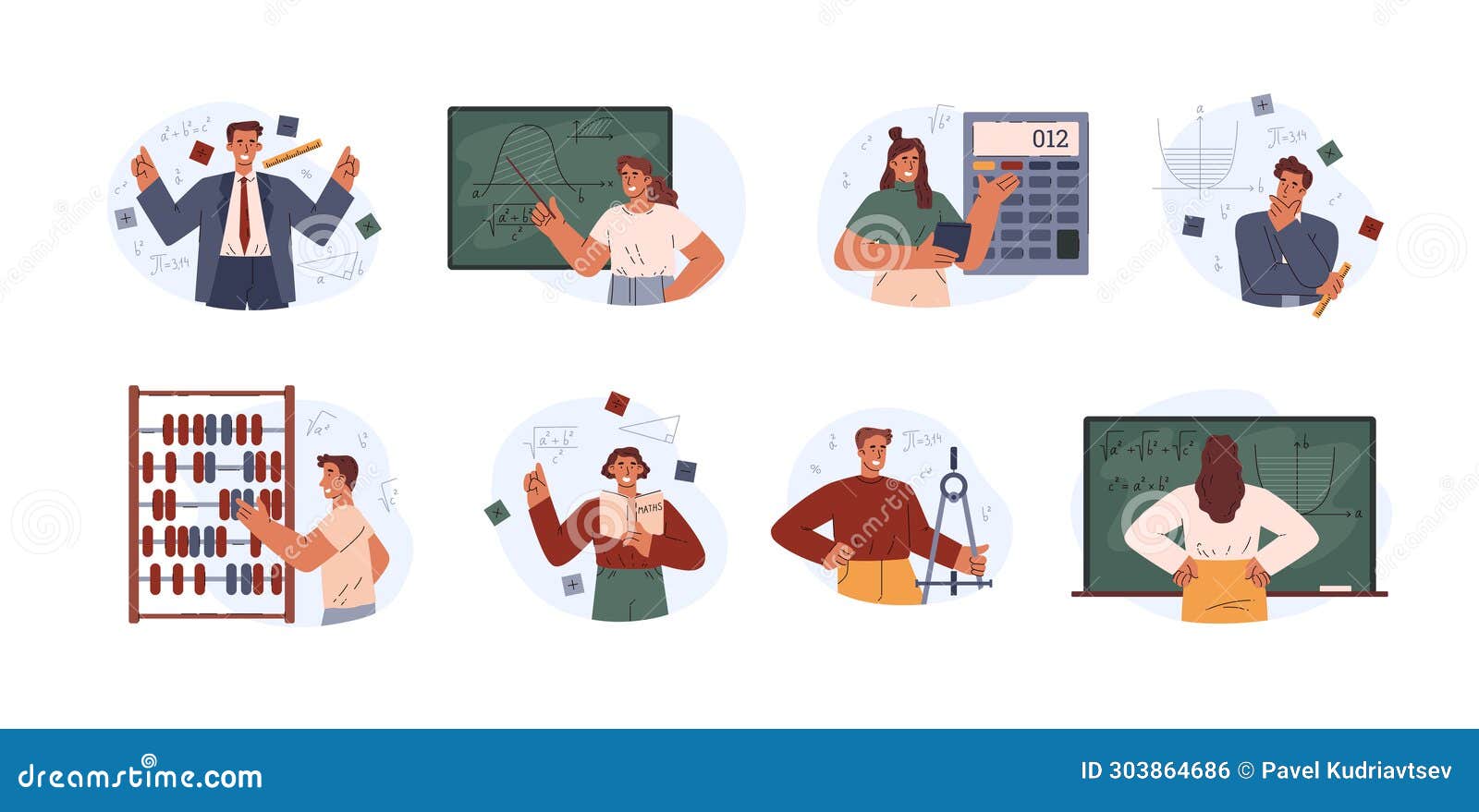 Set of Mathematician People Flat Style, Vector Illustration Stock ...