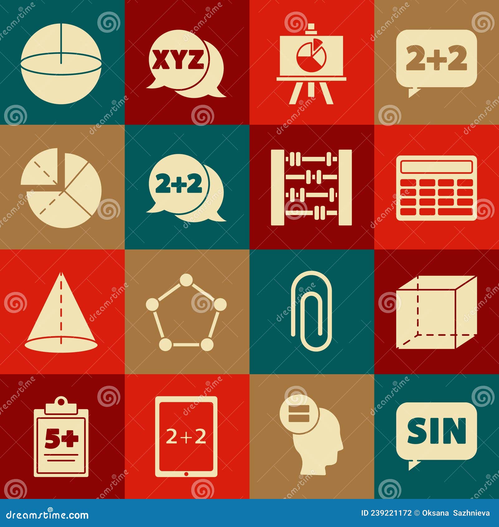 Set Mathematics Function Sine, Geometric Figure Cube, Calculator, Chalkboard with Diagram ...