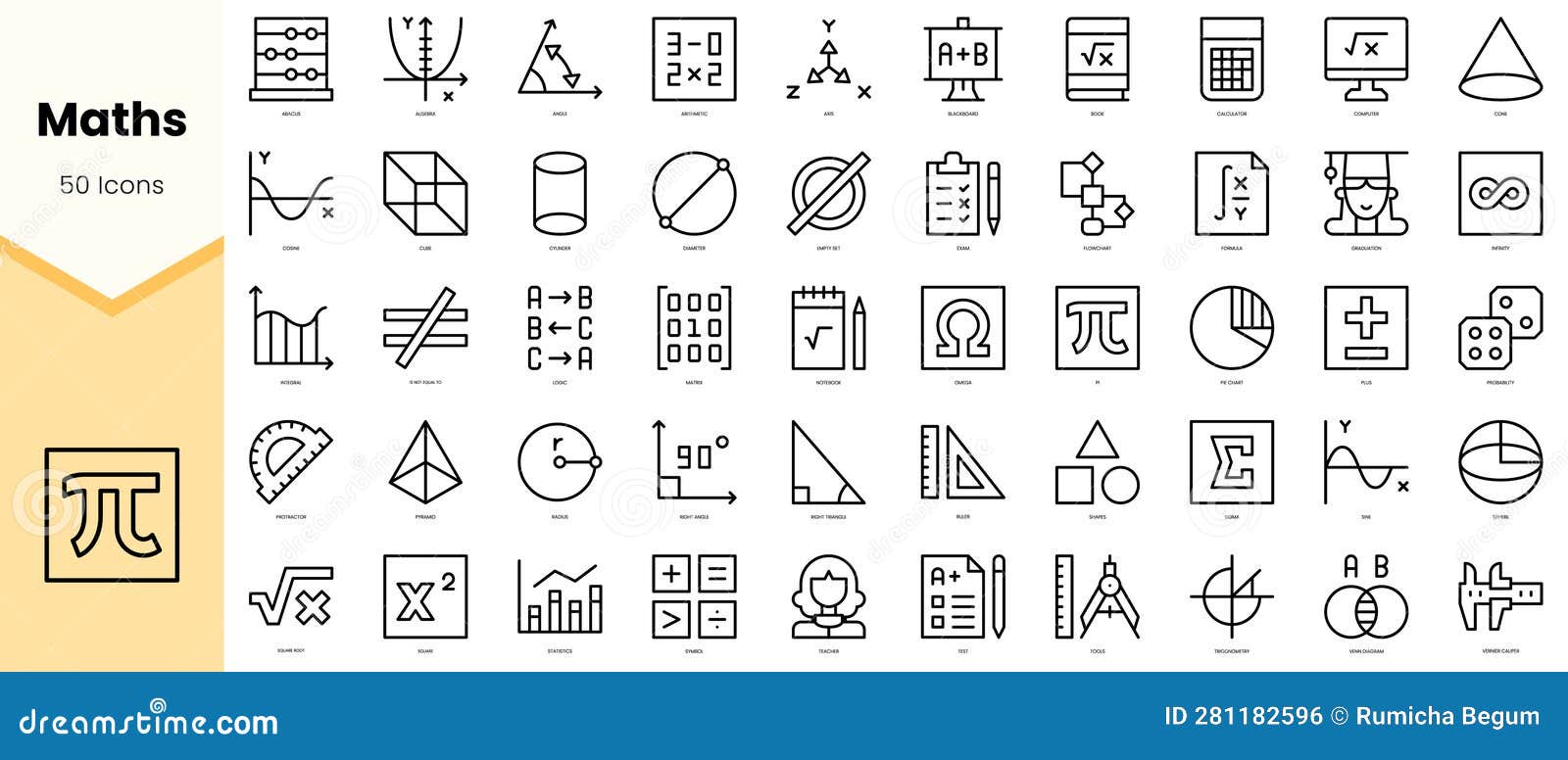 Set of Maths Icons. Simple Line Art Style Icons Pack Stock Vector ...