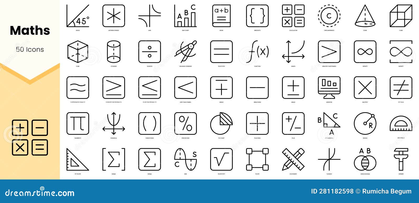 Set of Maths Icons. Simple Line Art Style Icons Pack Stock Vector ...