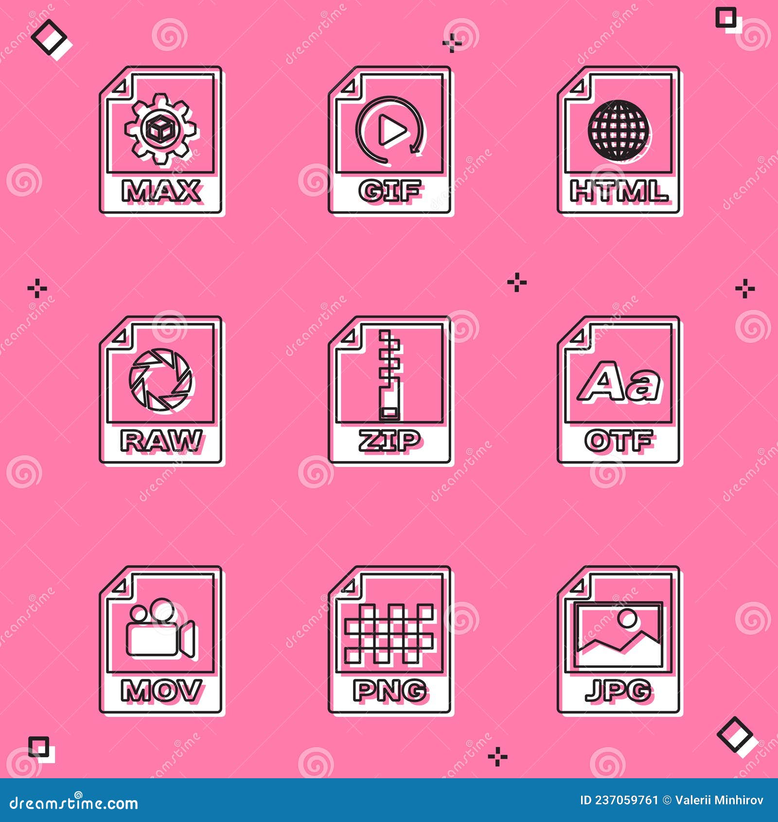 Set MAX File Document, GIF, HTML, RAW, ZIP and OTF Icon. Vector Stock ... Set MAX File Document, GIF, HTML, RAW, ZIP and OTF Icon. Vector Stock ...