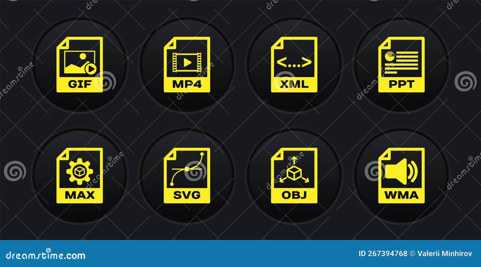 Set MAX File Document, PPT, SVG, OBJ, XML and MP4 Icon. Vector Stock ... Set MAX File Document, PPT, SVG, OBJ, XML and MP4 Icon. Vector Stock ...