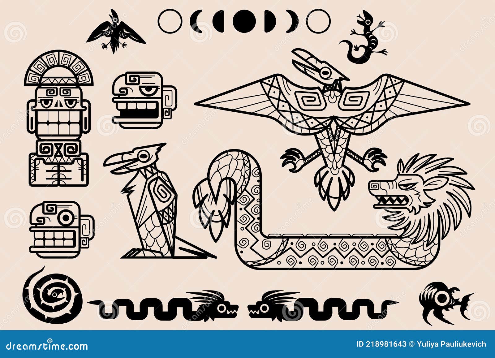 Set of Mayan or Aztec Patterns, Tribal Elements Stock Vector ...