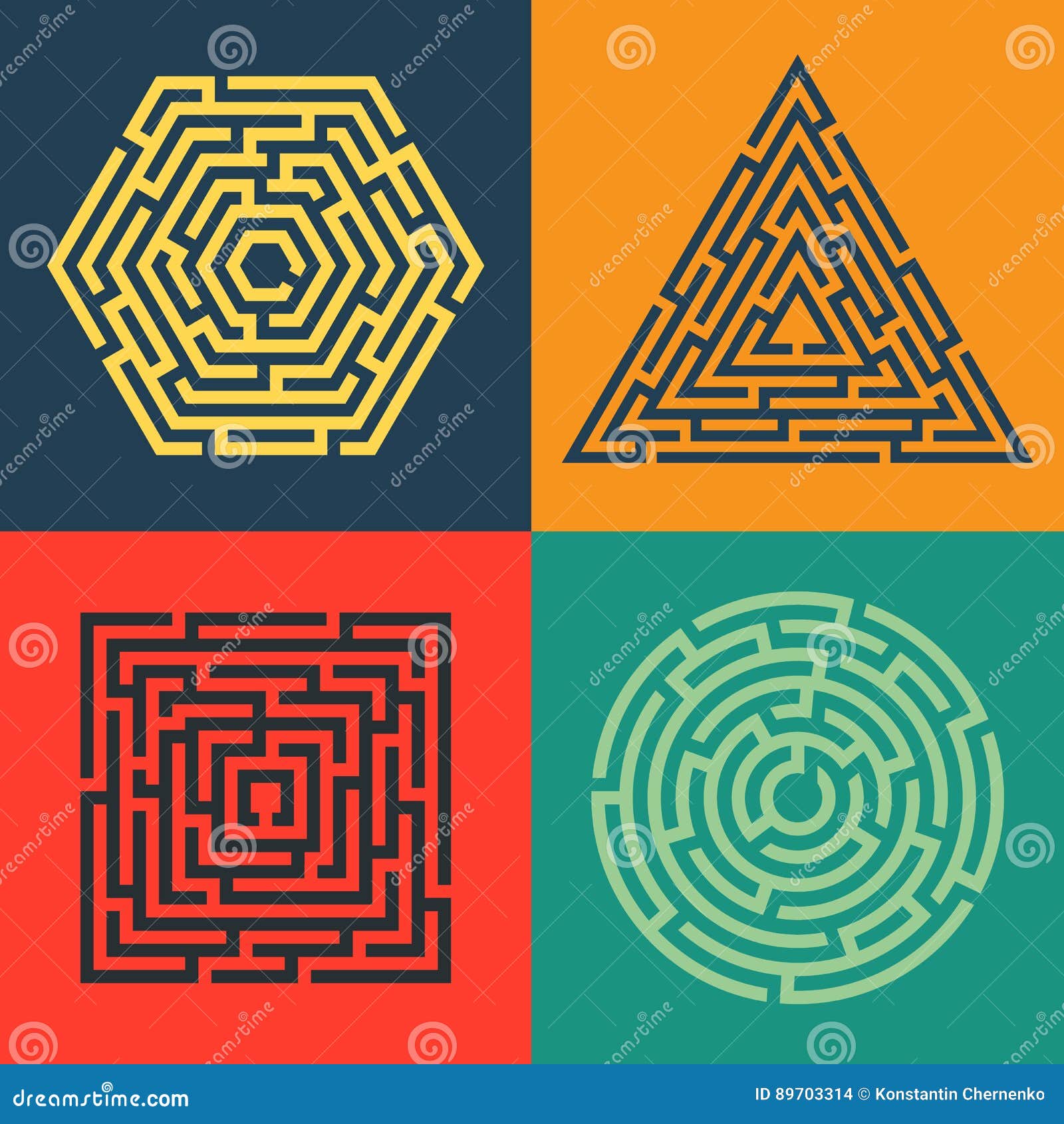 Set of 4 Maze - Square, Circle, Triangle, Hexagon Icon. Stock Vector ...