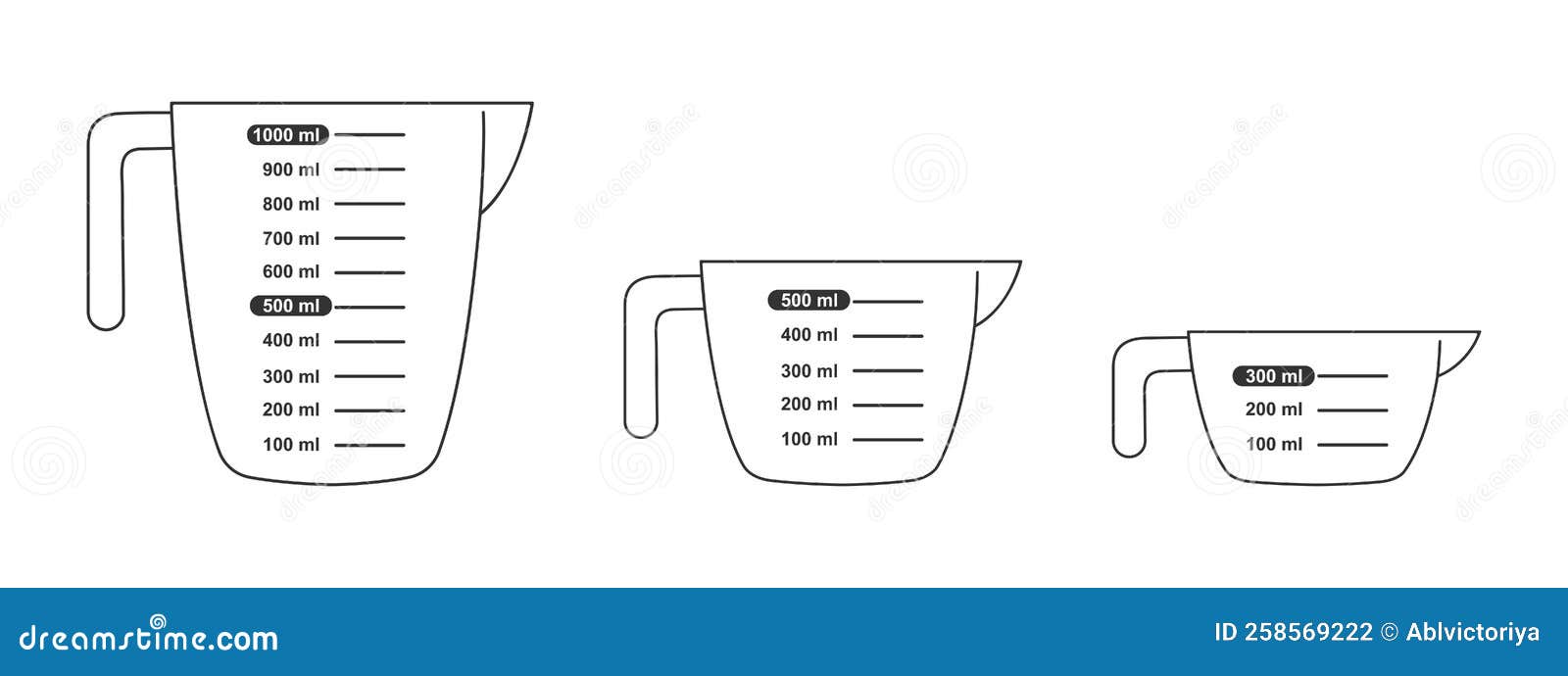 Set of Measuring Cups with 1 Liter, 500 and 300 Ml Volume. Liquid ... Set of Measuring Cups with 1 Liter, 500 and 300 Ml Volume. Liquid ...