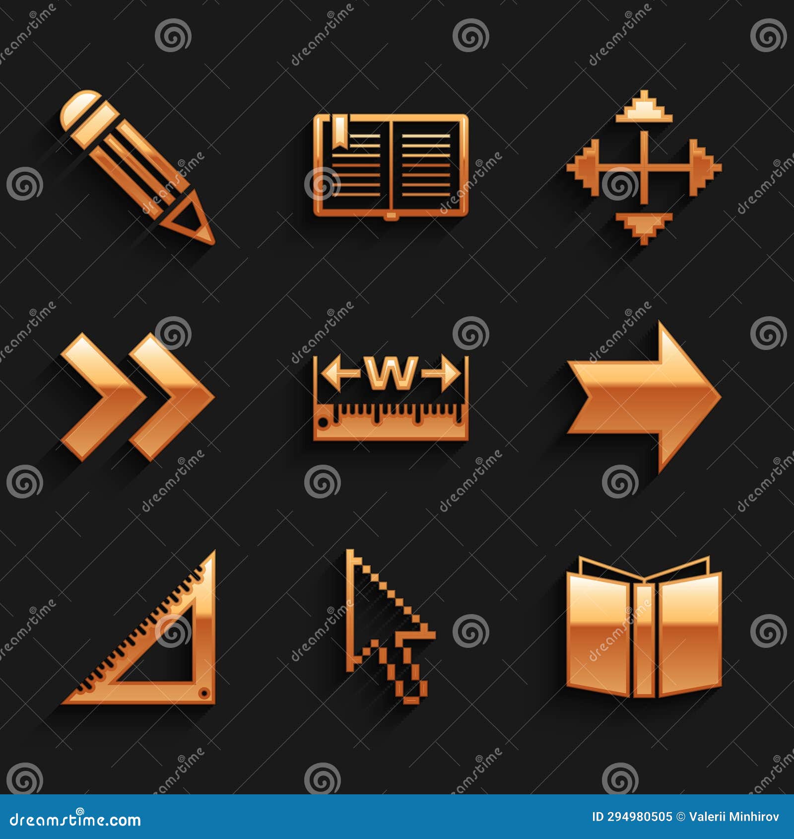 Set Measuring Height and Length, Pixel Arrow Cursor, Open Book, Arrow ...