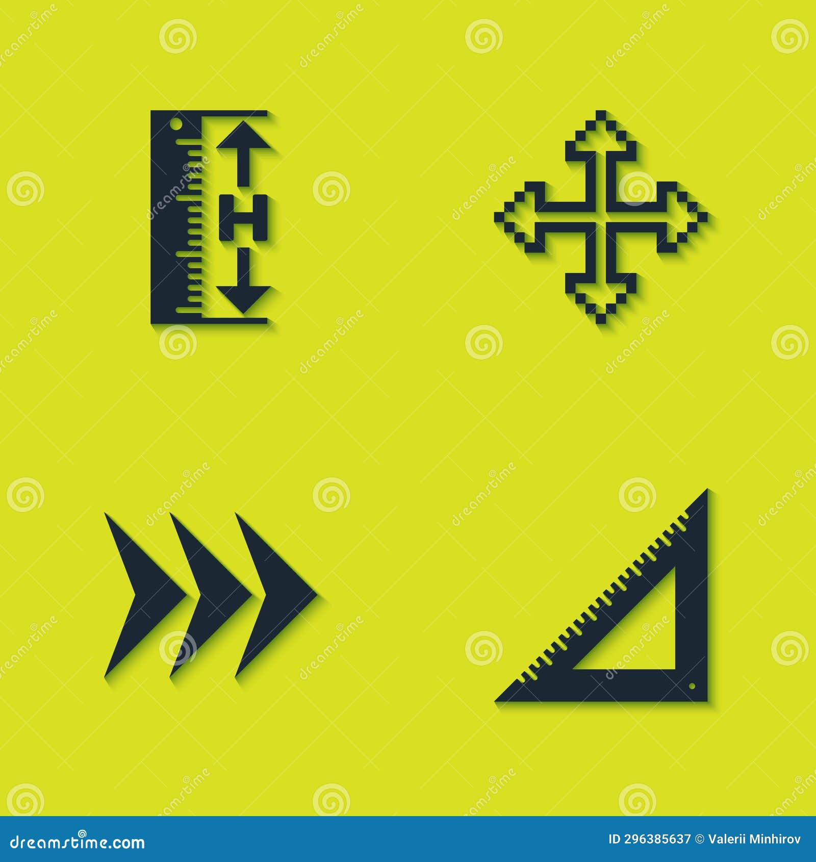Set Measuring Height and Length, Triangular Ruler, Arrow and Pixel ...