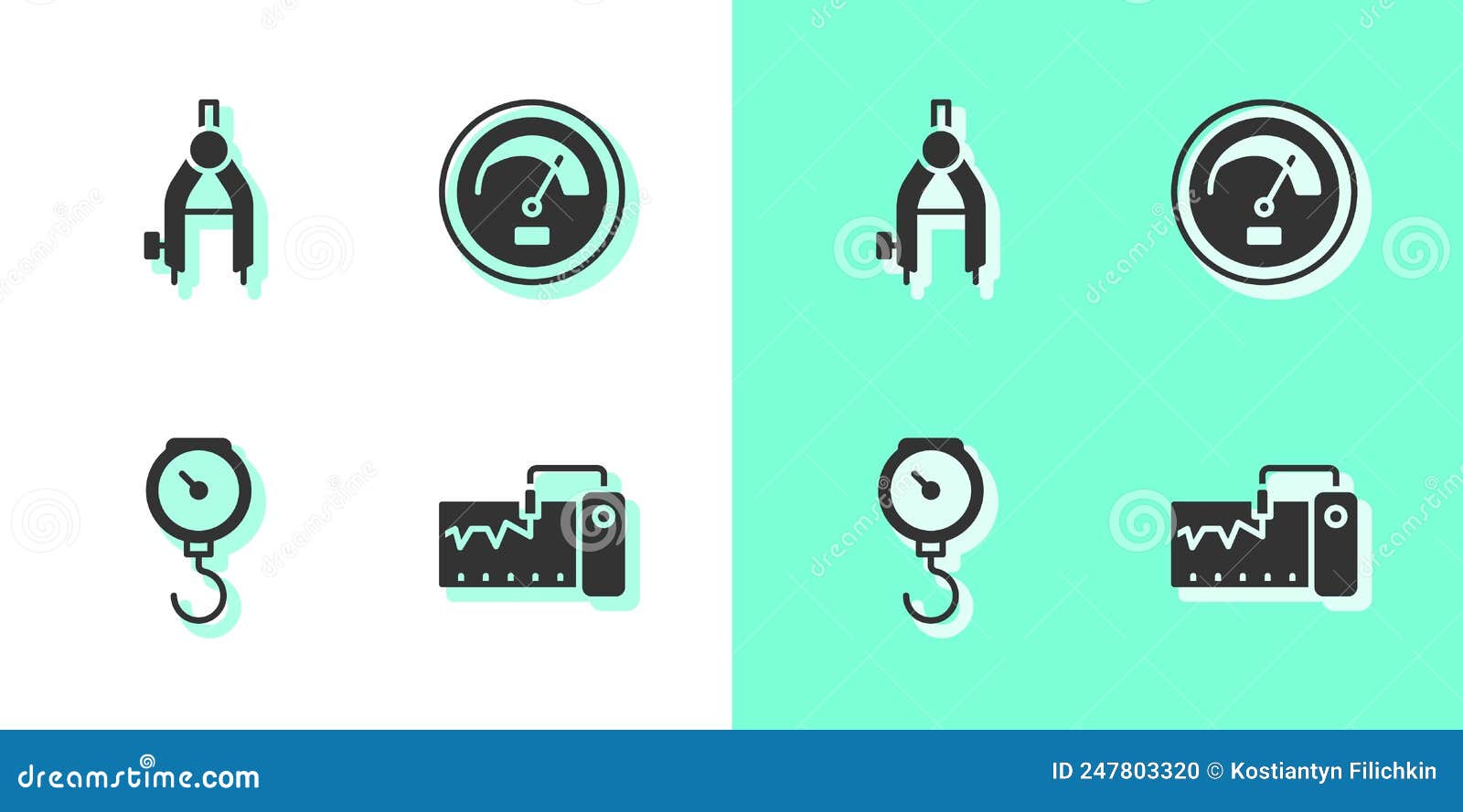 Set Measuring Instrument, Drawing Compass, Hand Scale Spring Mechanical ...