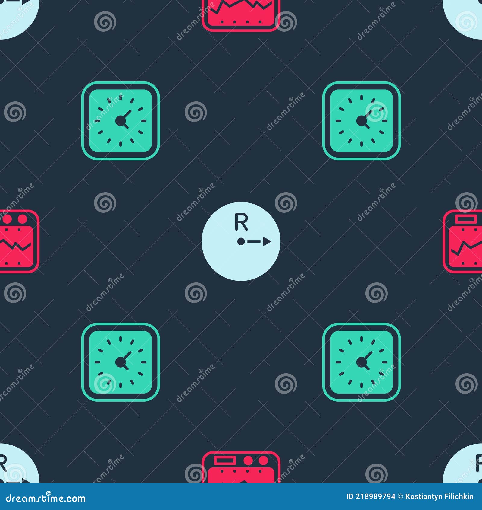Set Measuring Instrument, Radius and Clock on Seamless Pattern. Vector ...