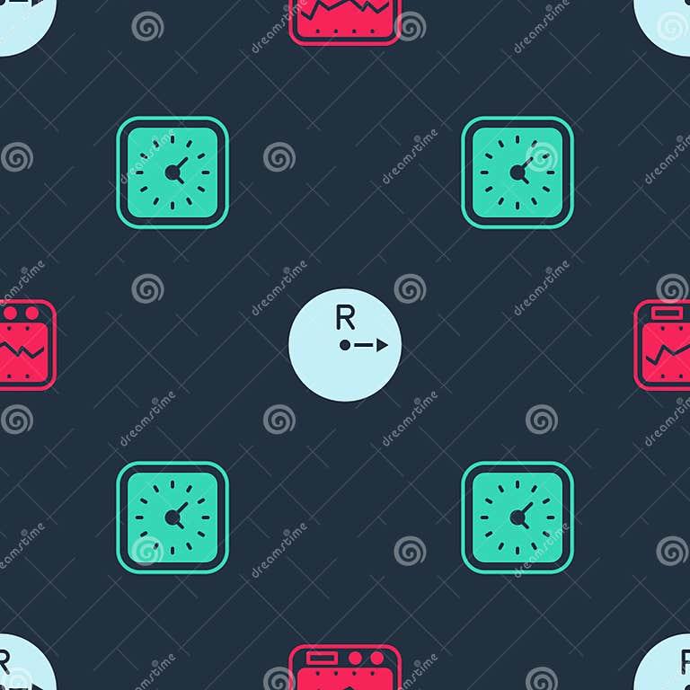 Set Measuring Instrument, Radius and Clock on Seamless Pattern. Vector ...