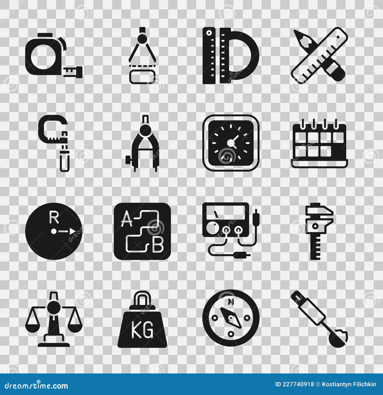 Set Measuring Spoon, Calliper or Caliper and Scale, Calendar ...