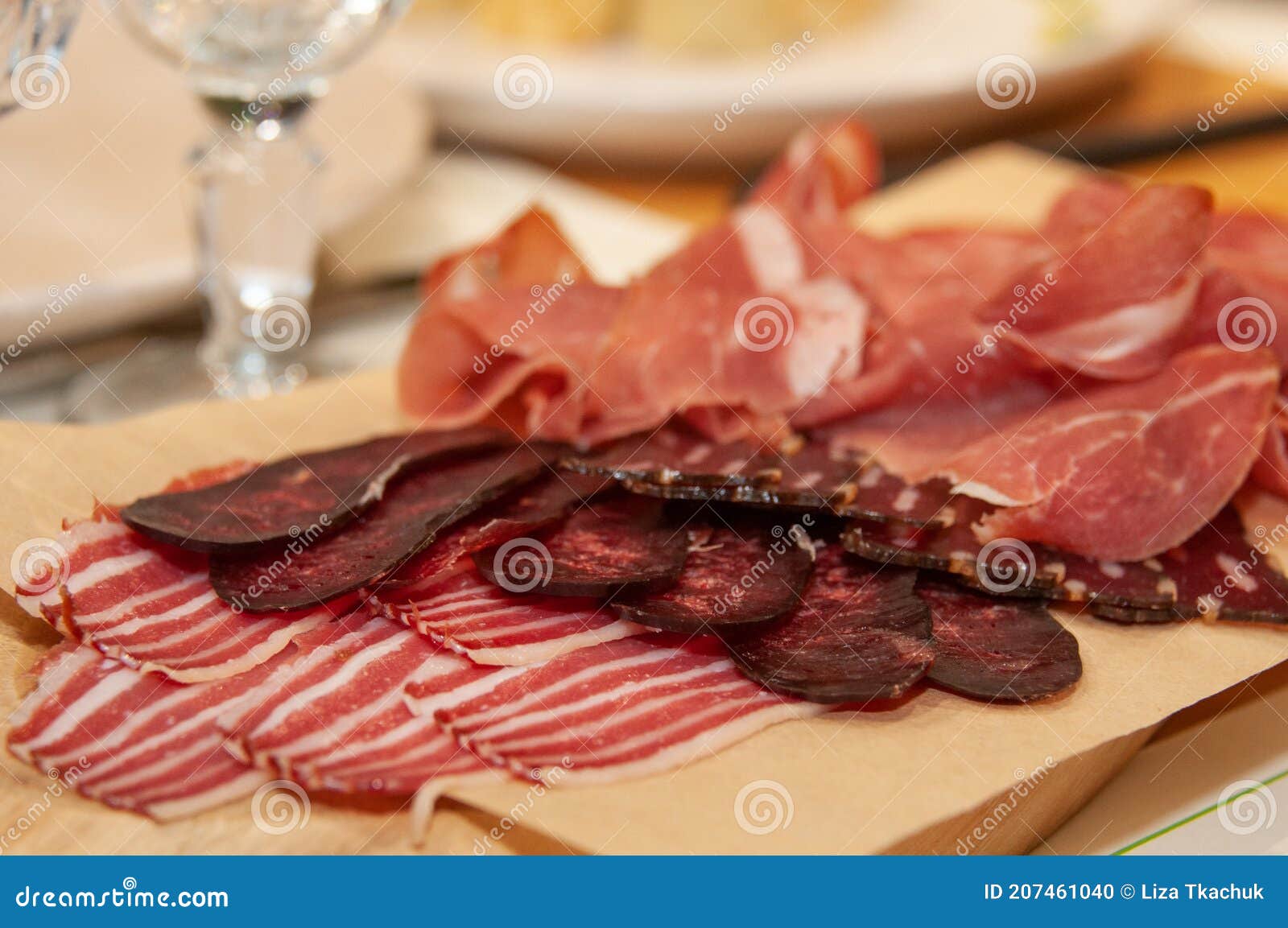 Set of Meat Cold Cuts on Wooden Table Stock Photo - Image of platter ...