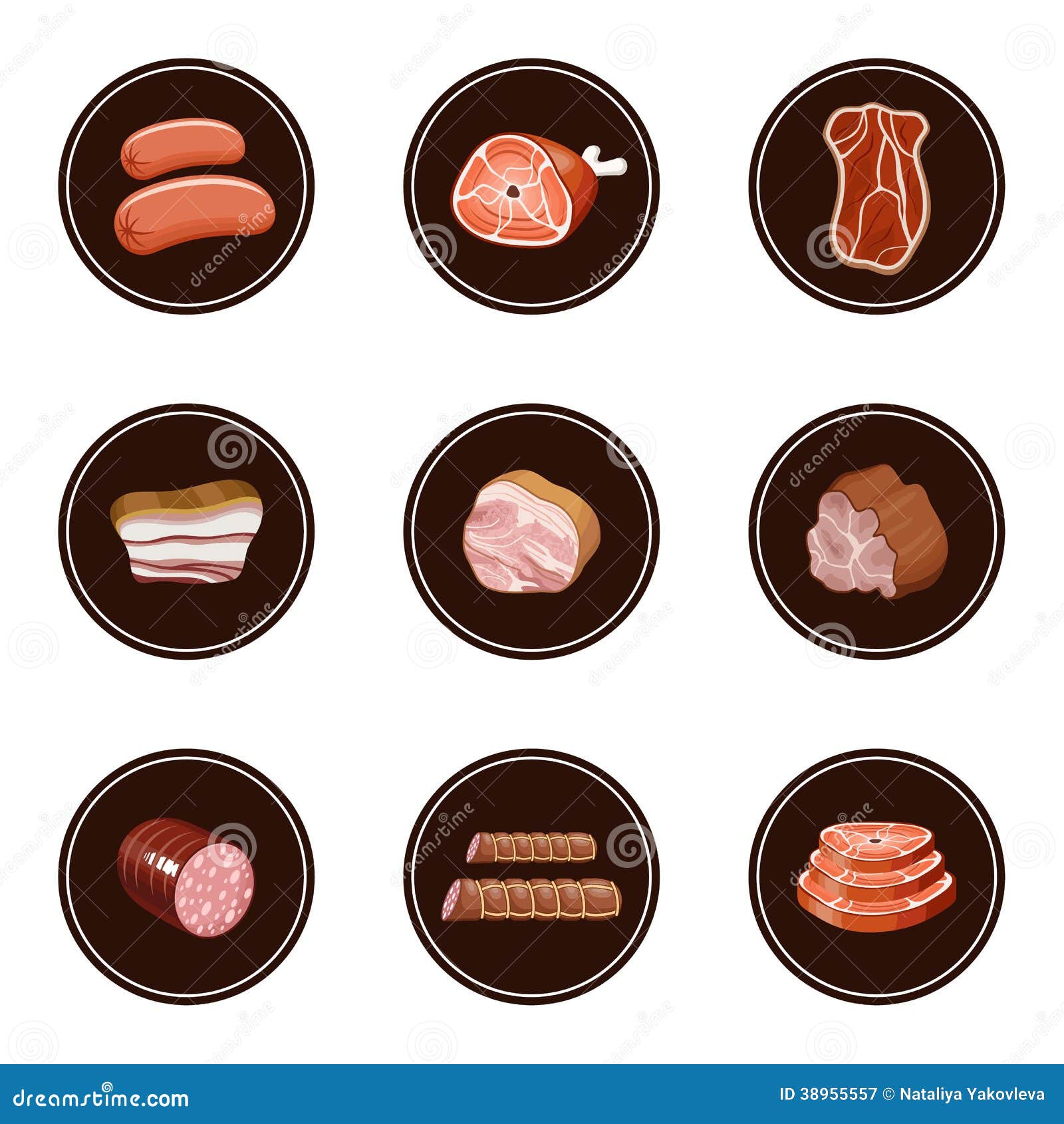 Set meat products. stock vector. Illustration of sliced - 38955557