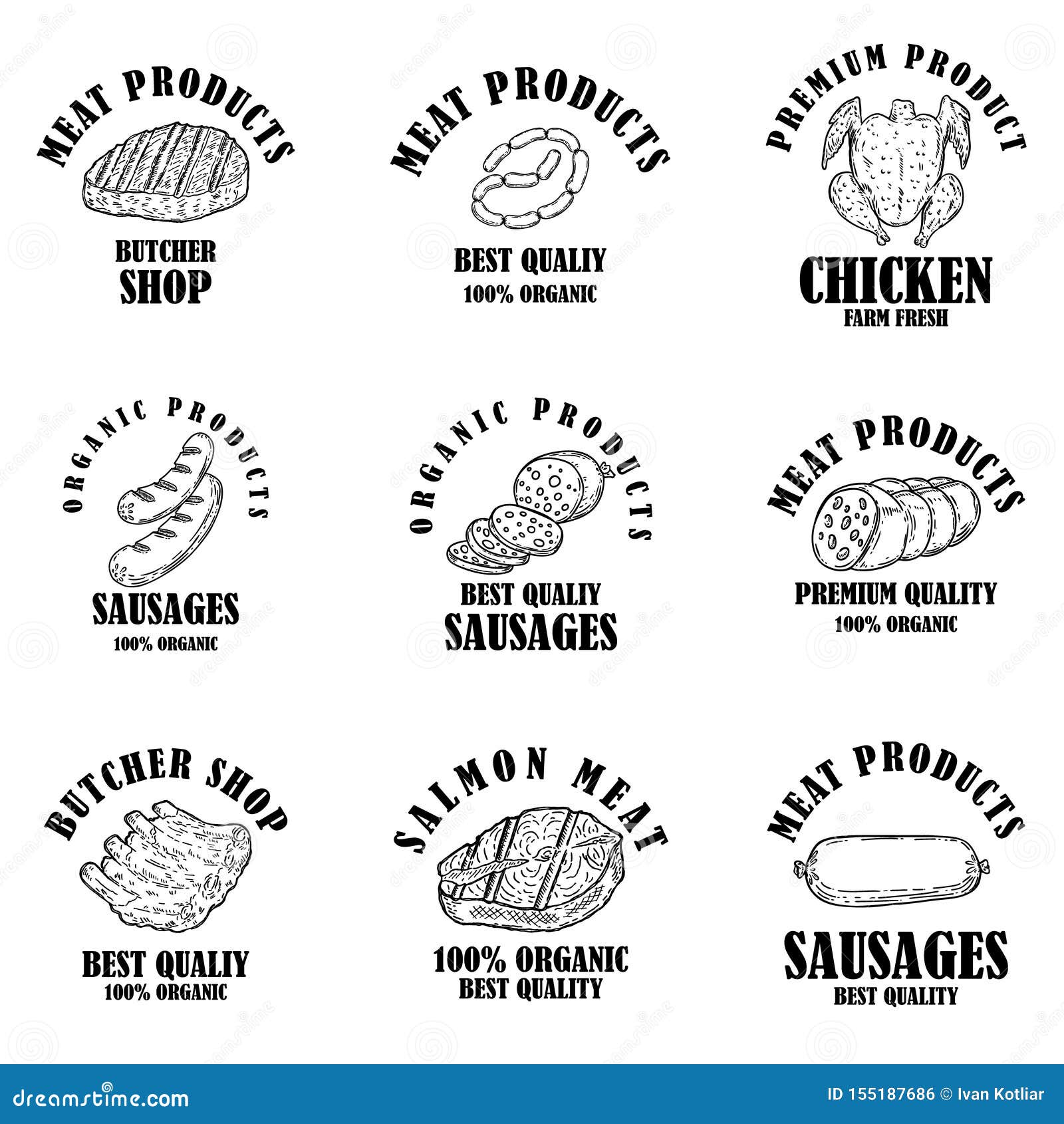 Set of Meat Products Labels. Design Element for Poster, Logo, Emblems ...