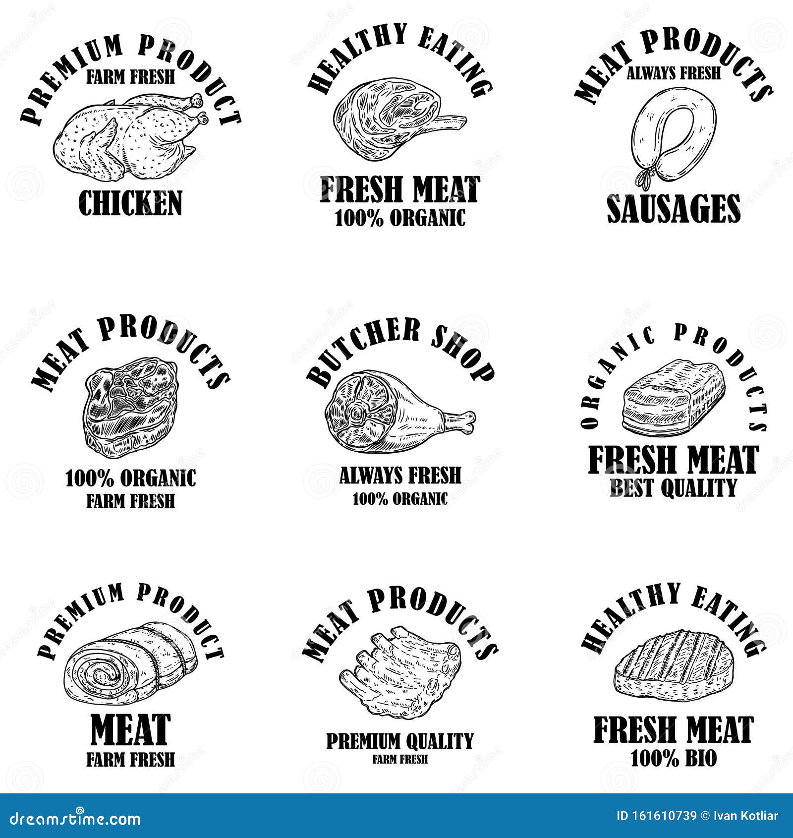 Set of Meat Products Labels. Design Element for Poster, Logo, Emblems ...