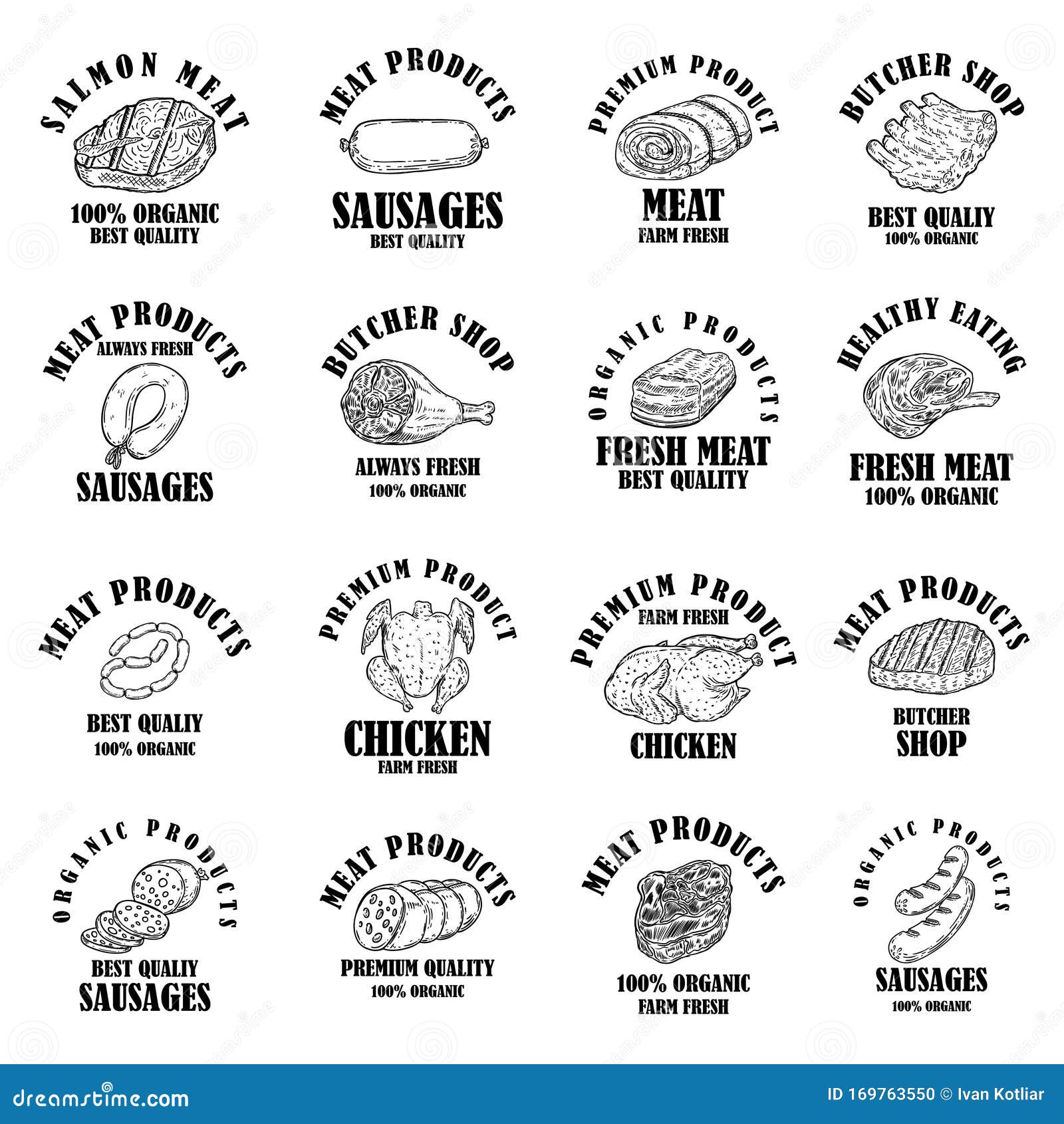 Set of Meat Products Labels. Design Element for Poster, Logo, Emblems ...